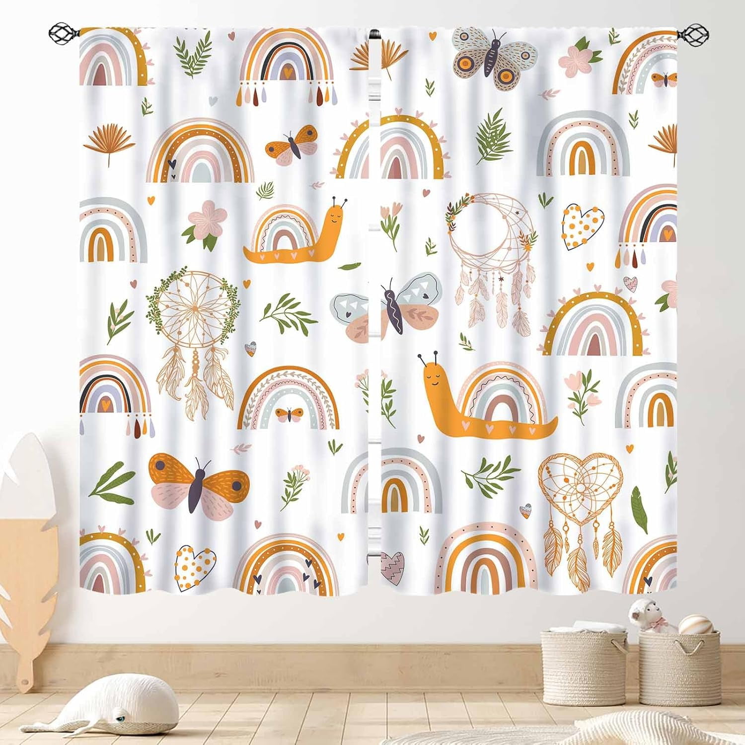 Boho Rainbow Curtains for Girls Bedroom, Bohemian Cute Lovely Butterfly ...