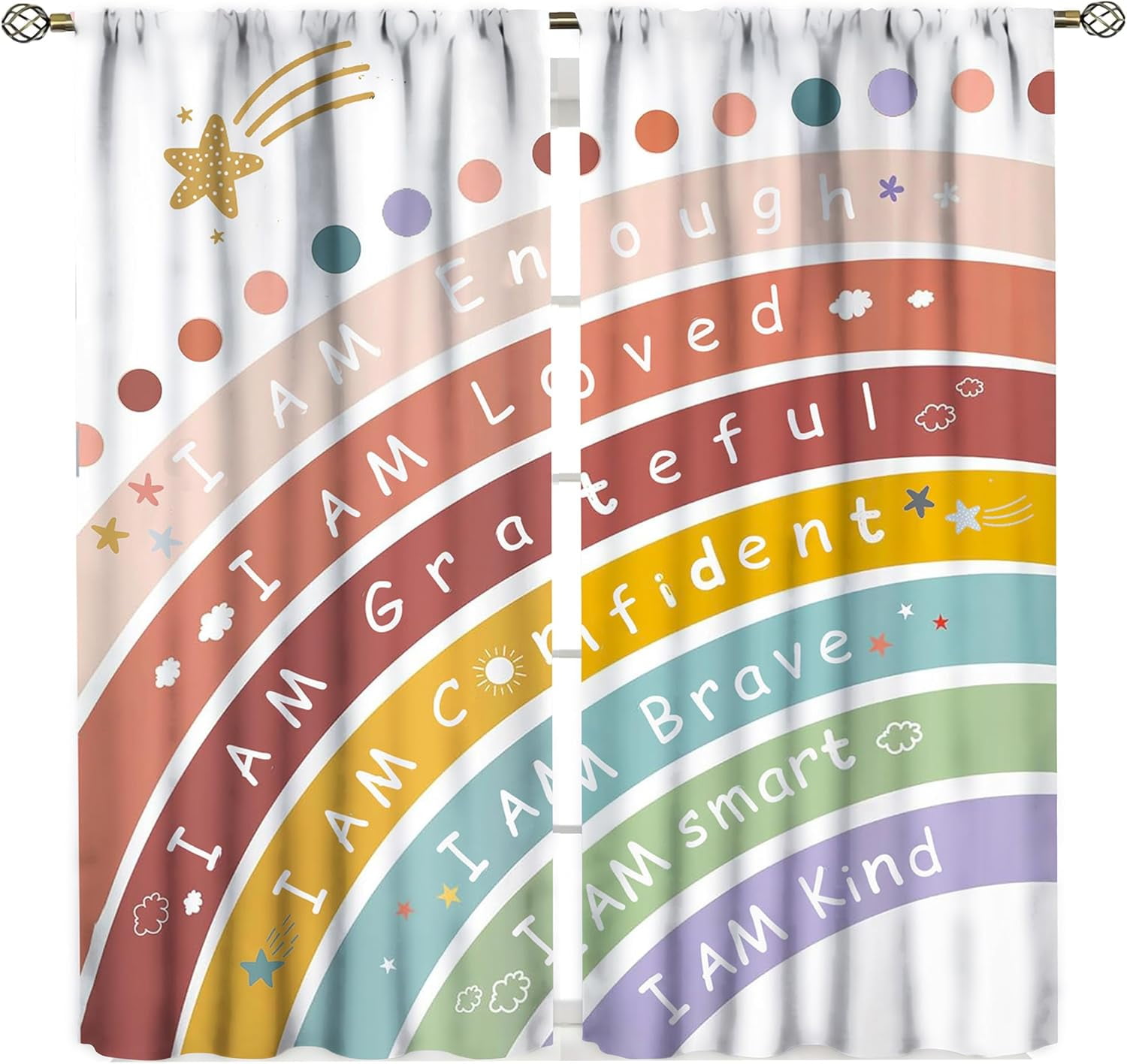 Boho Rainbow Curtains for Kids Nursery Colorful Cute Sun Star Clouds ...