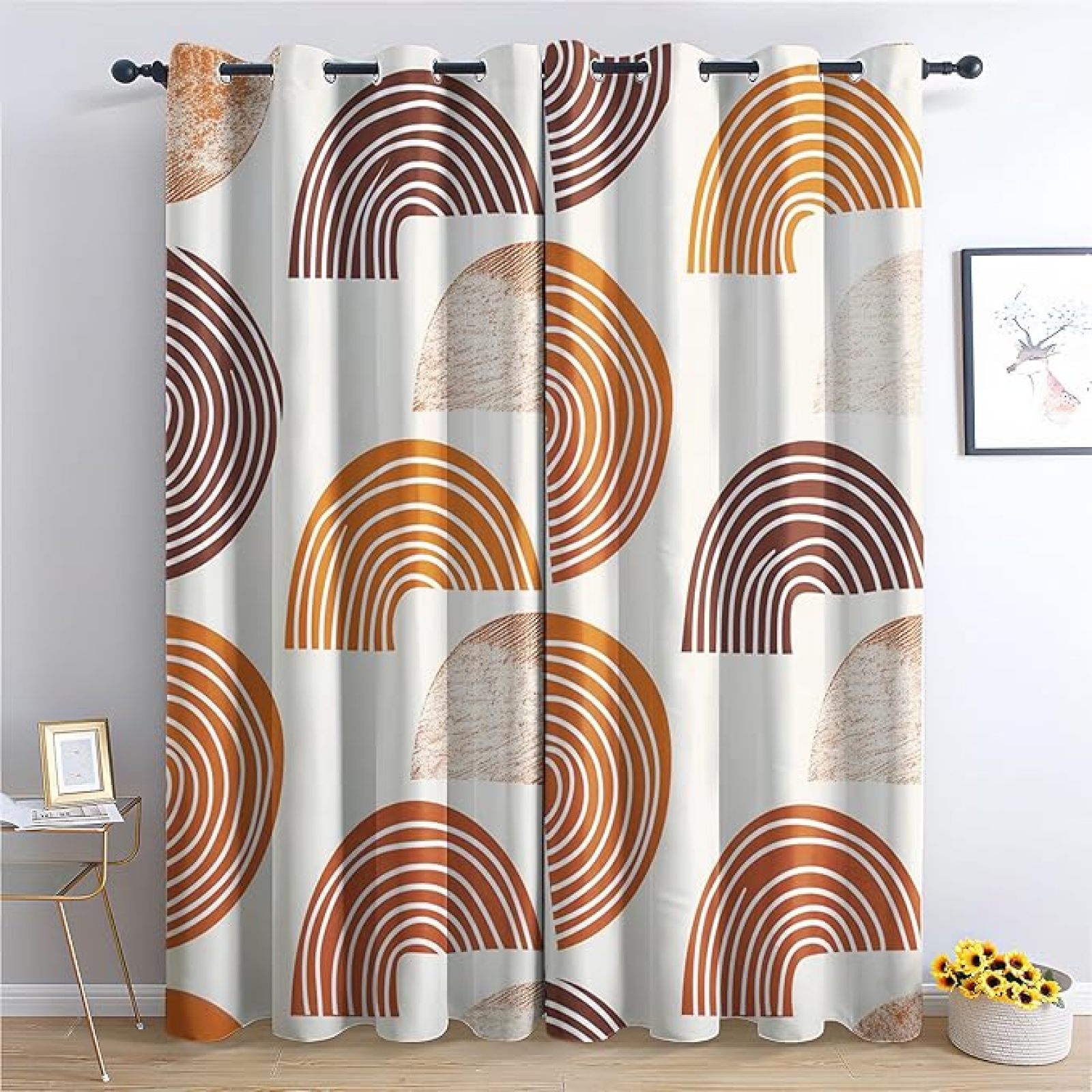 Boho Rainbow Curtains, Mid Century Modern Art Window Curtains ...