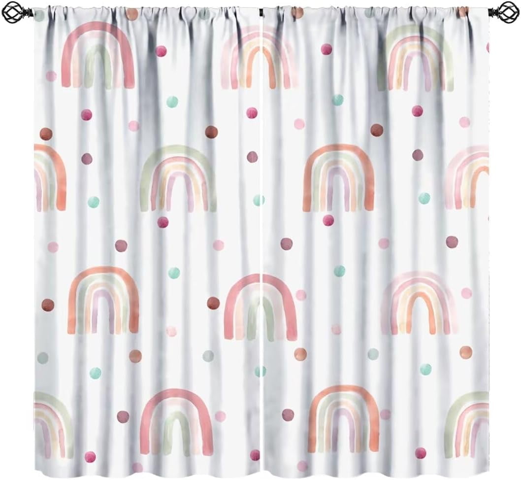 Boho Rainbow Curtains, Pink Blue Polka Dot Window Drapes for Kids Girls ...