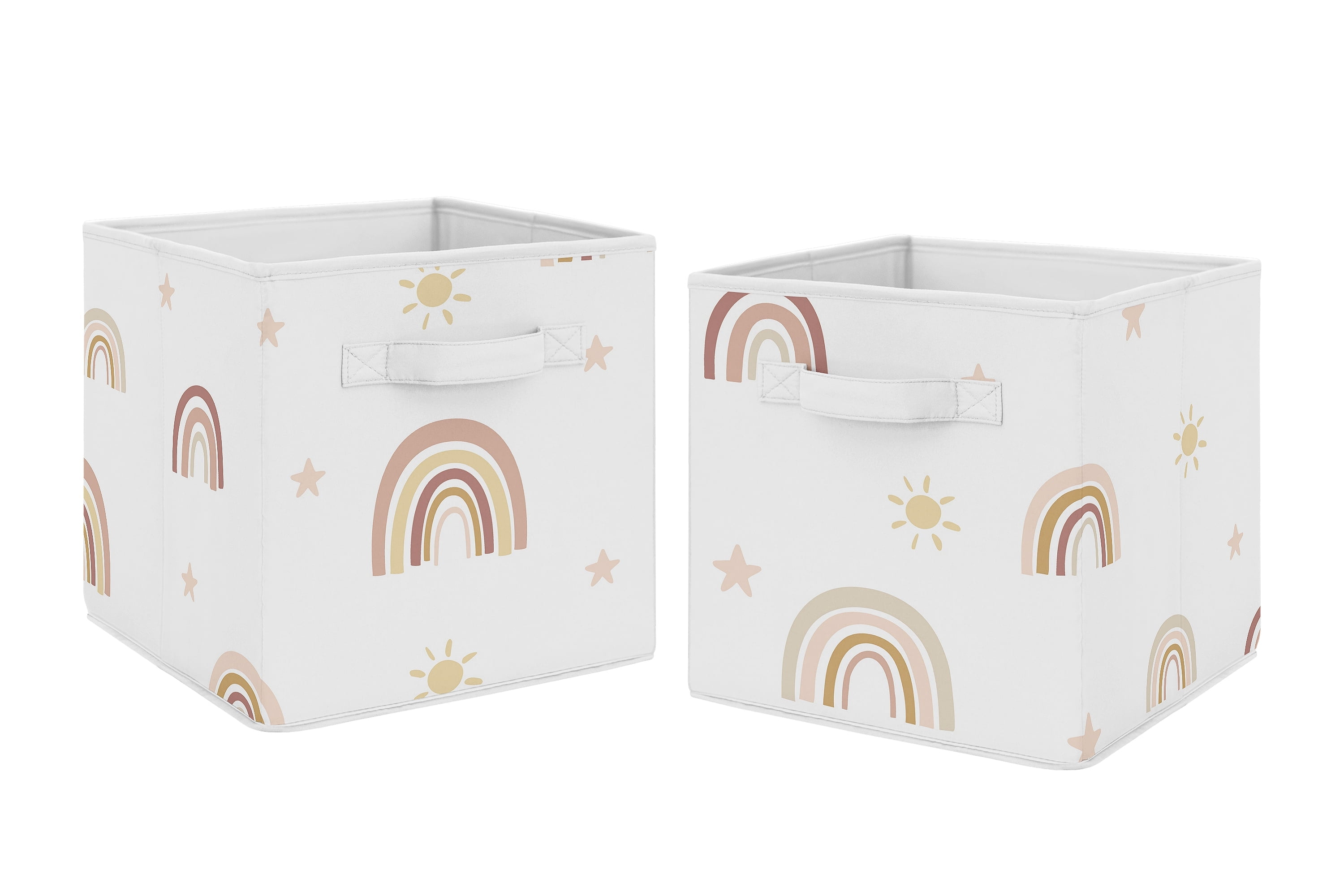 Sweet Jojo Designs Boho Rainbow Pink Yellow and Tan Fabric Storage Bins ...