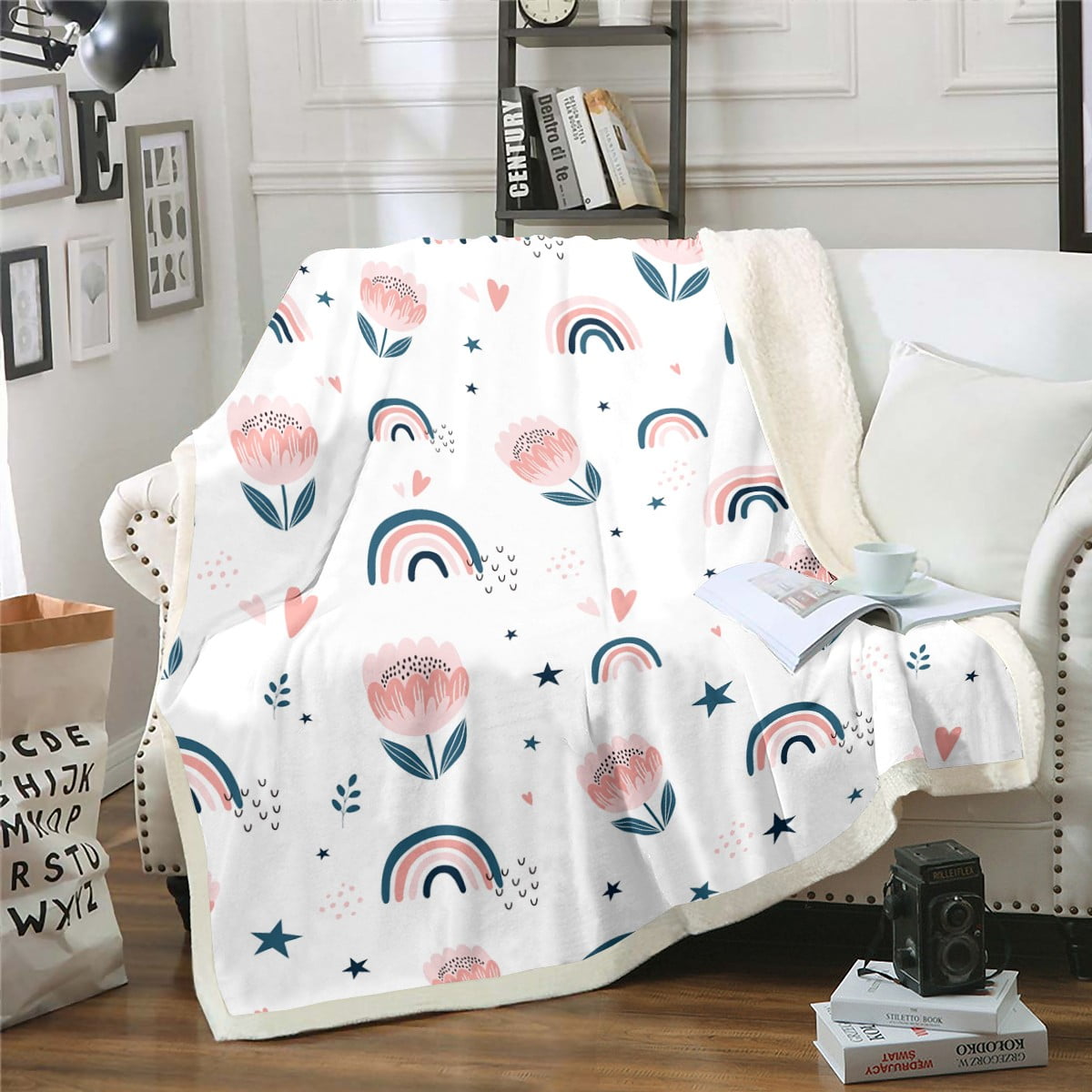 Boho Rainbow Fleece Blanket Colorful Stripes Love Throw Blanket ...