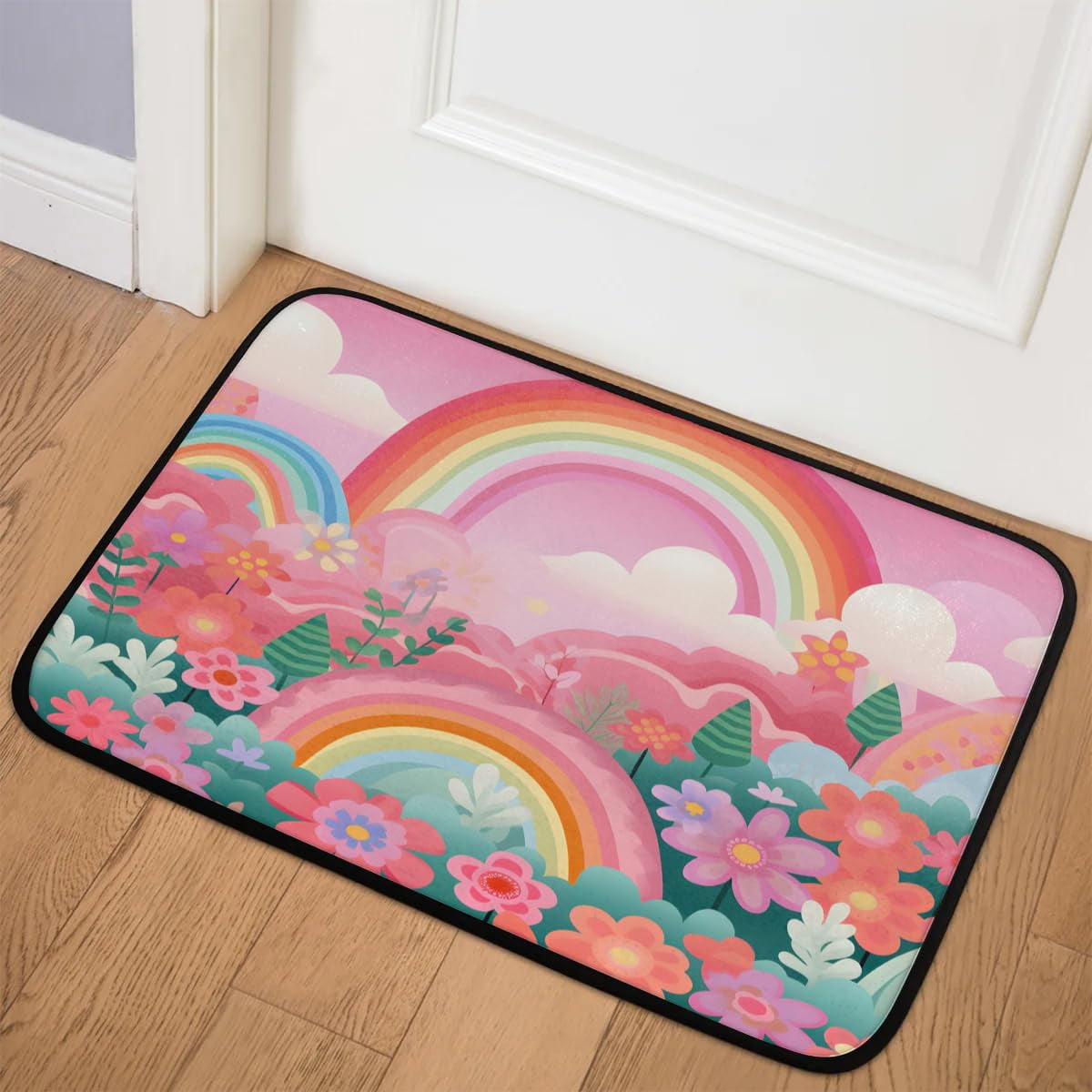 Boho Rainbow Flower Door Mat Absorbent Washable Welcome Door Mats ...