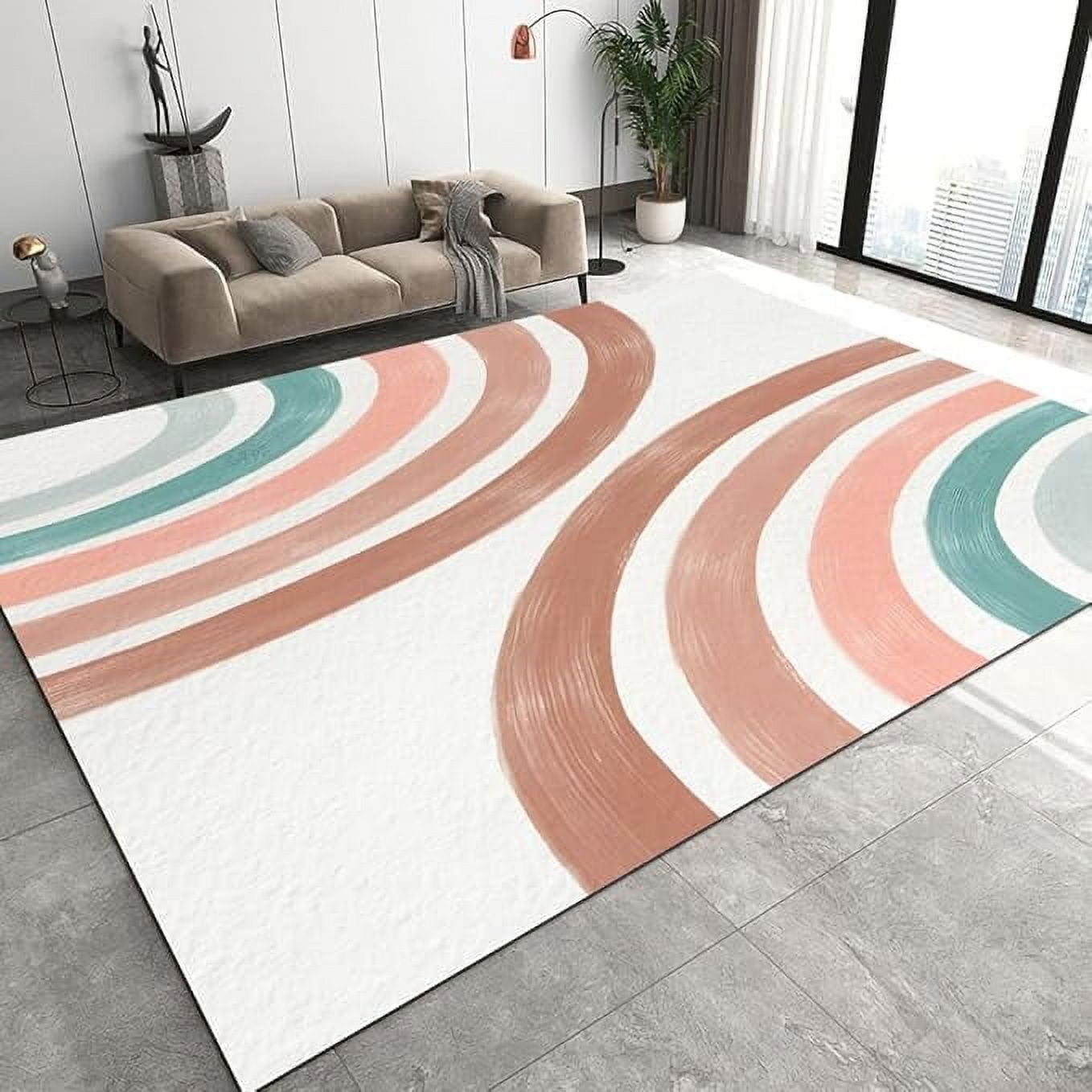 Boho Rainbow Geometric Print Area Rugs For Living Room, Modern Mid ...