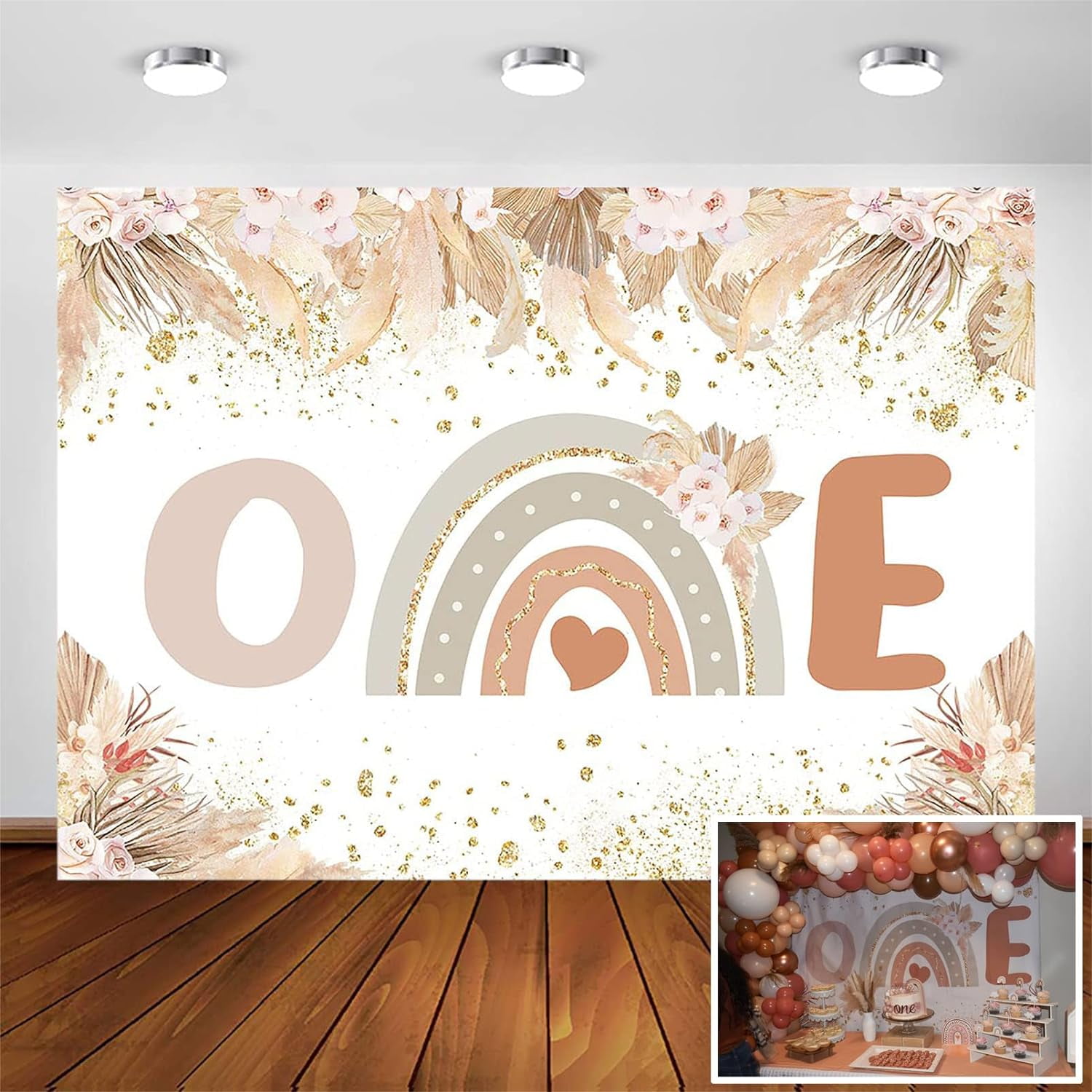 Boho Rainbow Girls 1st Birthday Party Backdrop Pink Pampas Grass ...