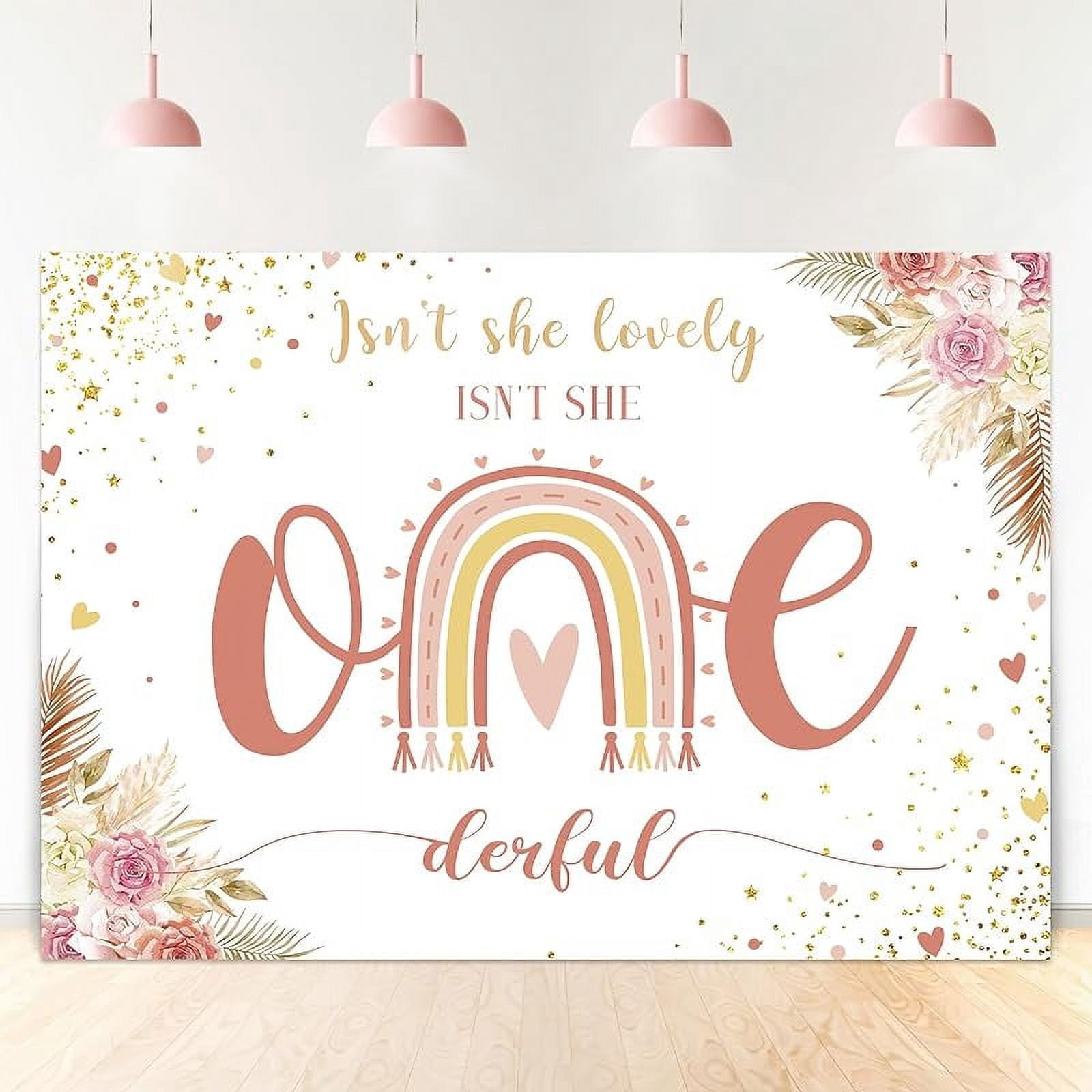 Boho Rainbow Happy 1st Birthday Party Backdrop for Girl Pink Little ...