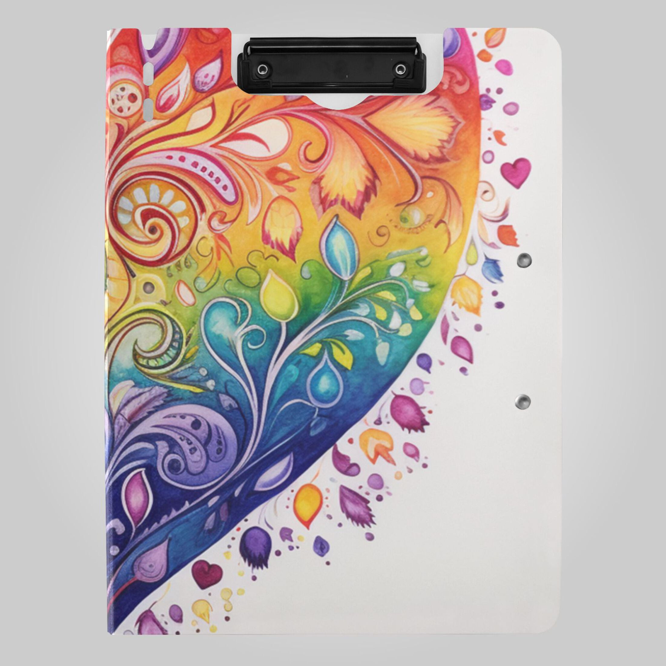 Boho Rainbow Heart Pattern Foldable Binder Folder Clipboard with Pen ...