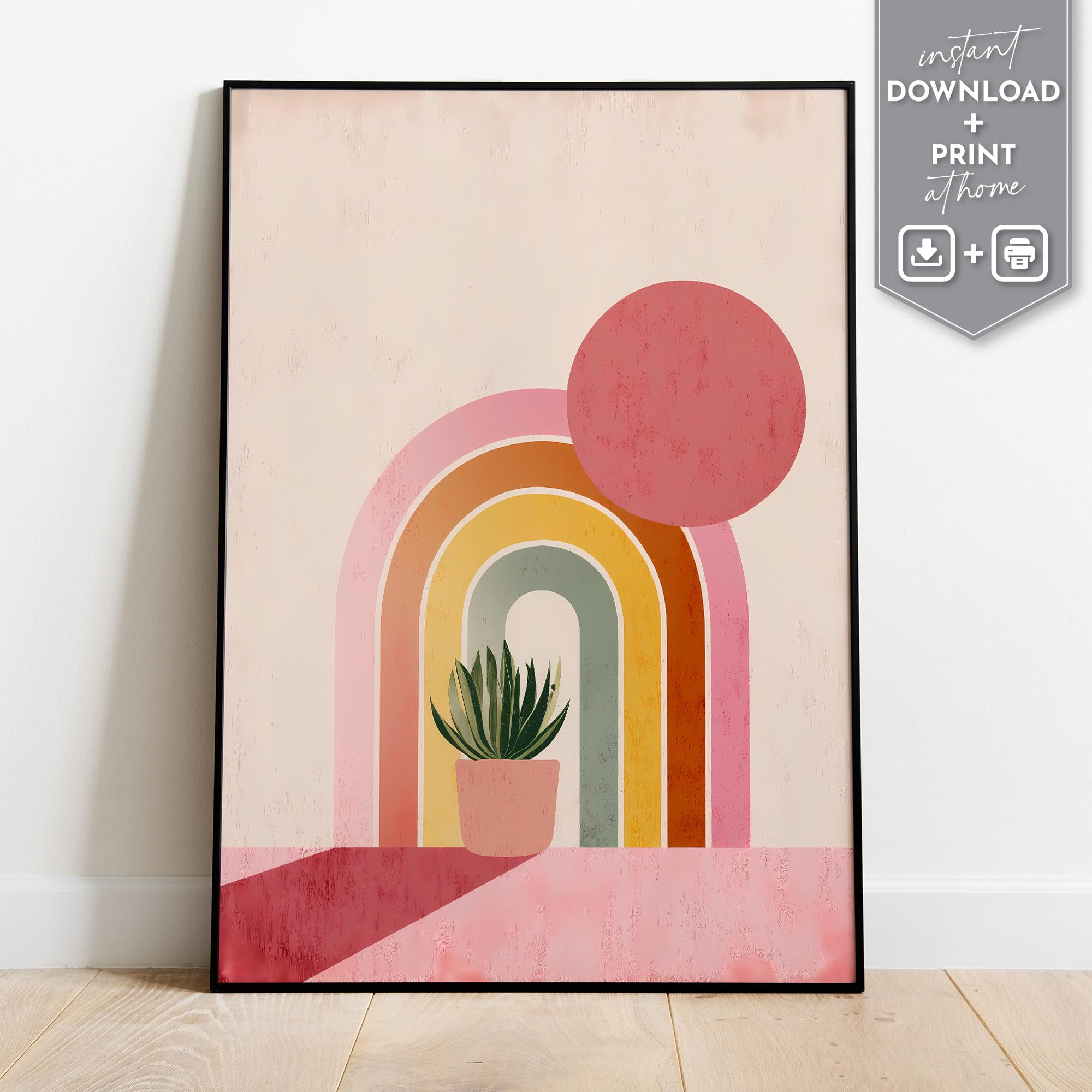 Boho Rainbow Illustrated Print With Mid Century Modern Style Warm ...