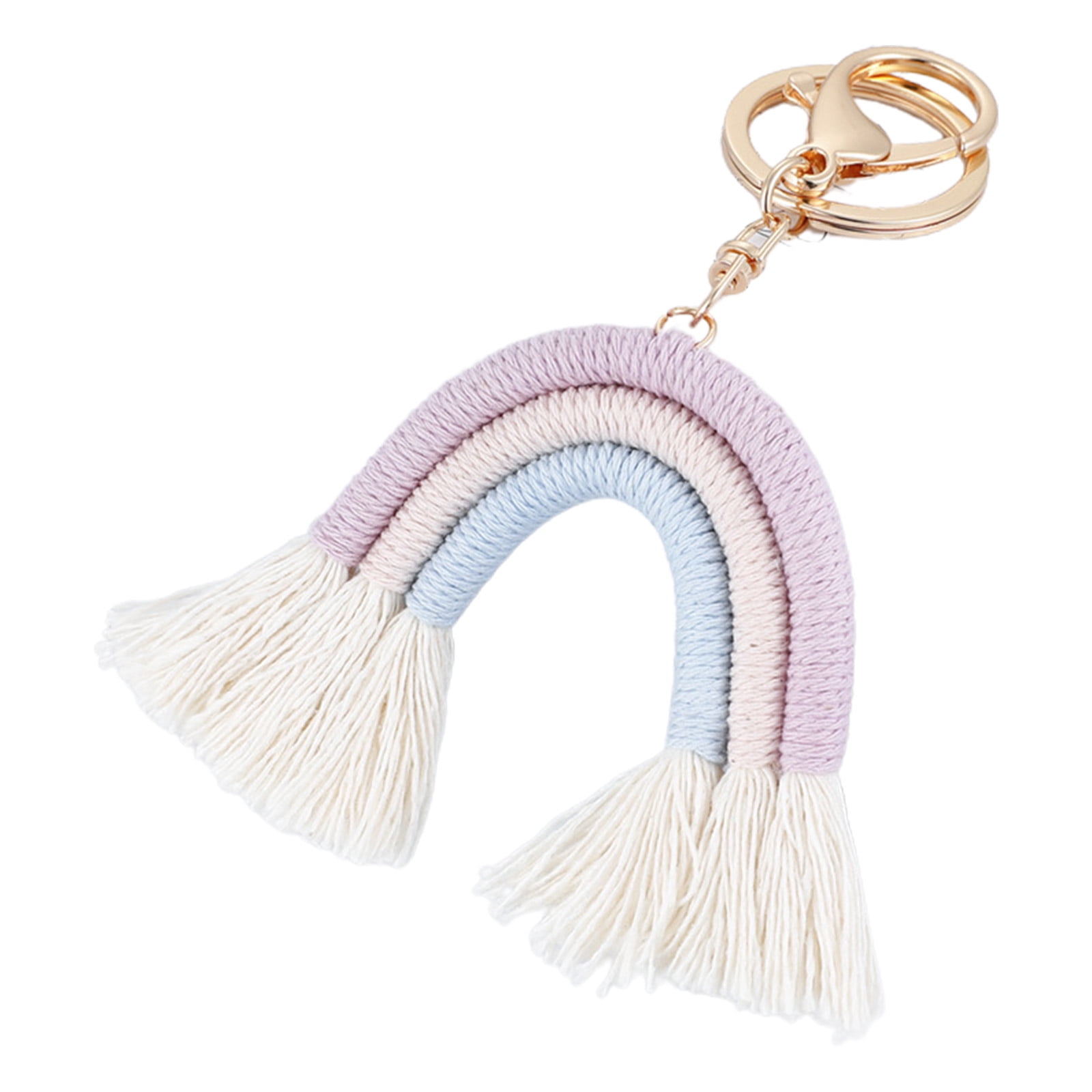 Boho Rainbow Keychain Macrame Weaving Tassel Keychains Keyring Holder ...