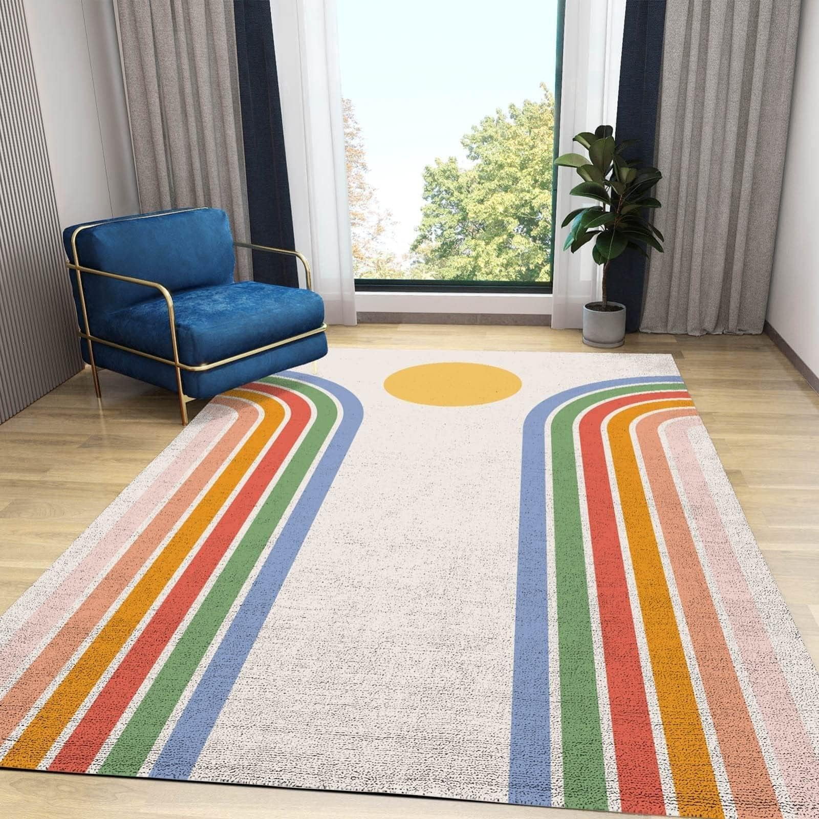 Boho Rainbow Kids Rugs, Modern Minimalist Sun Nursery Classroom Rug ...