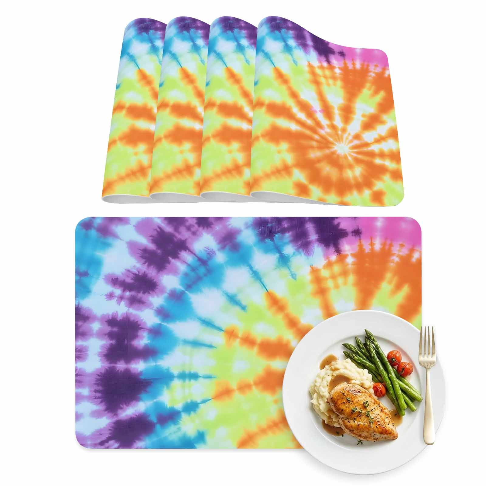 Boho Rainbow Leather Placemats Set of 4, 12x18 Inch, Abstract Gradient ...