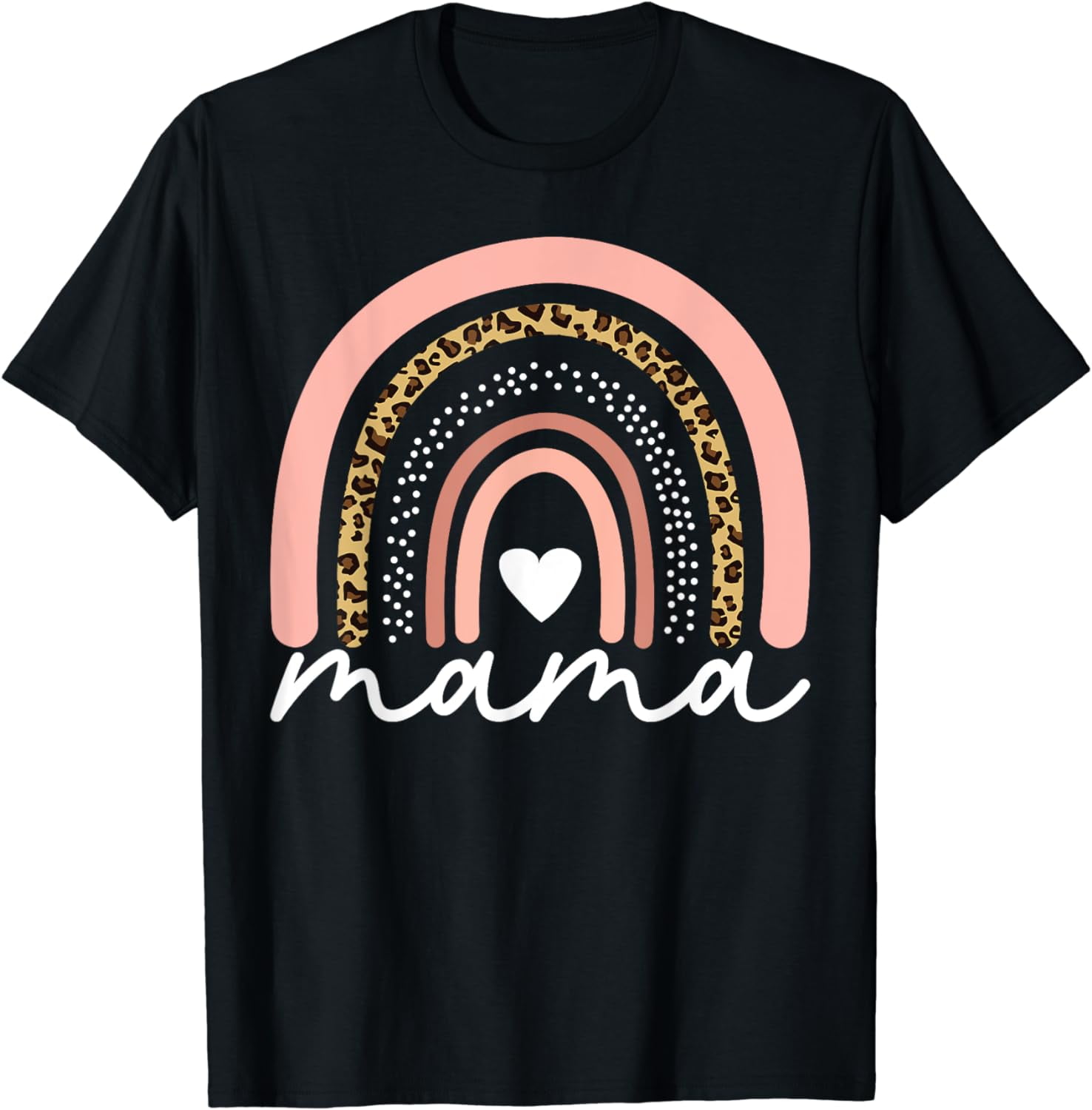 Boho Rainbow Mama Heart Mother's Day Leopard Mom Cute Mommy T-Shirt ...