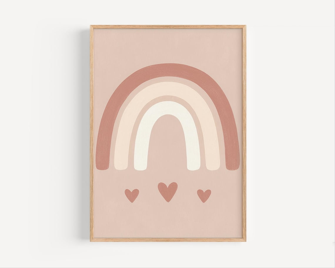 Boho Rainbow Nursery Poster: Pastel Hearts Wall Art, Unframed Poster ...