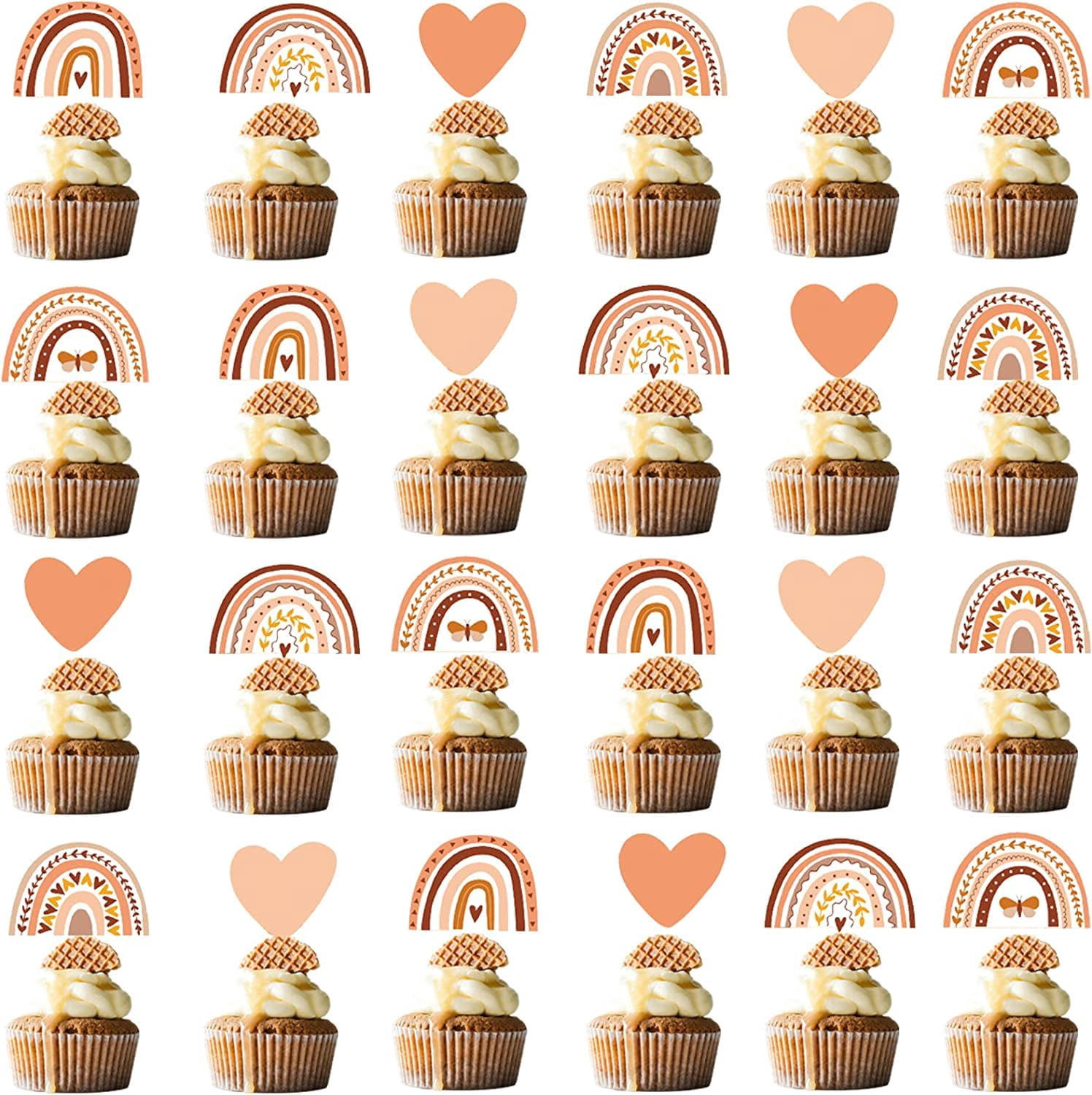 Boho Rainbow Party Cupcake Toppers - Colorful Cake Decorations for ...