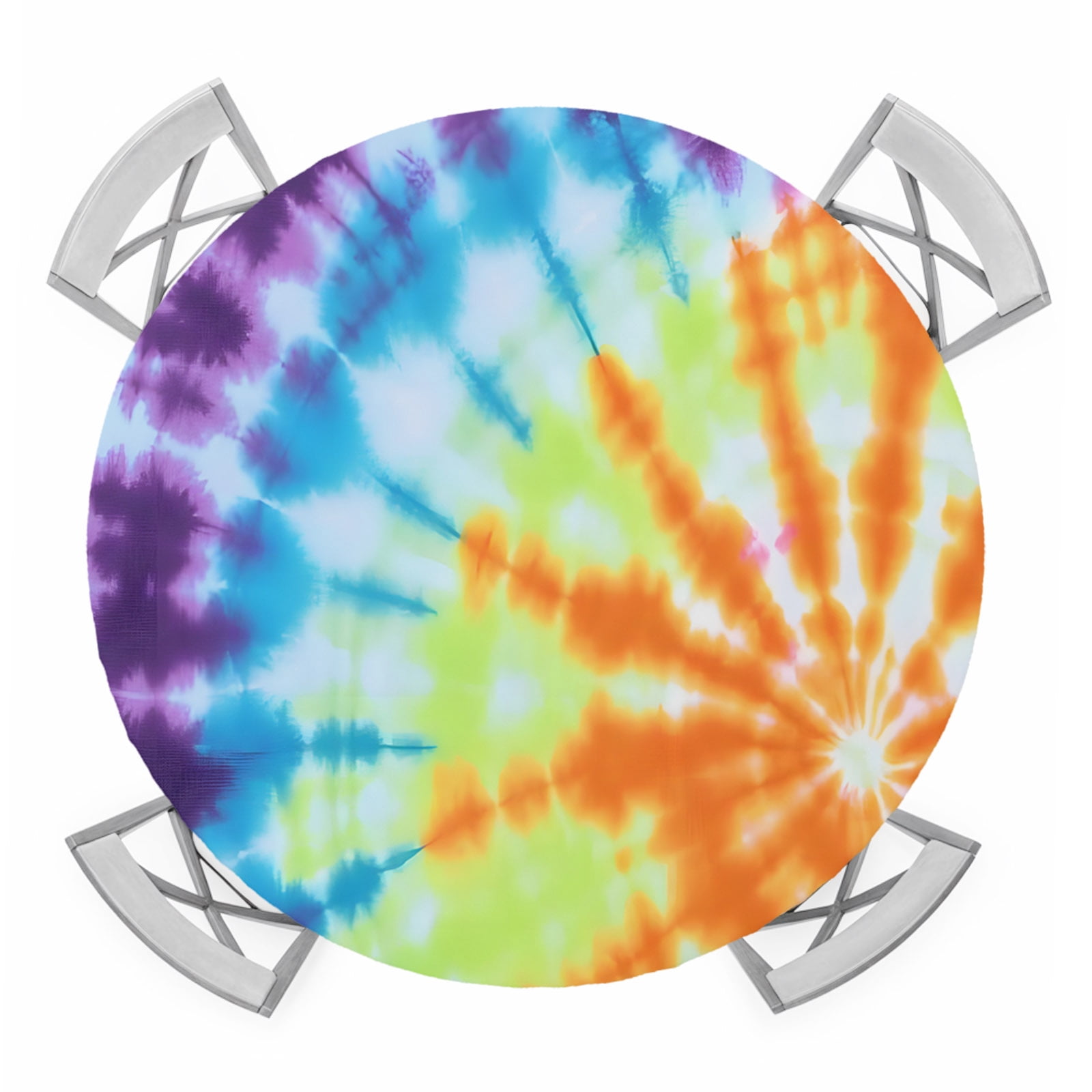 Boho Rainbow Round Fitted Tablecloth with Elastic Edge, Abstract ...