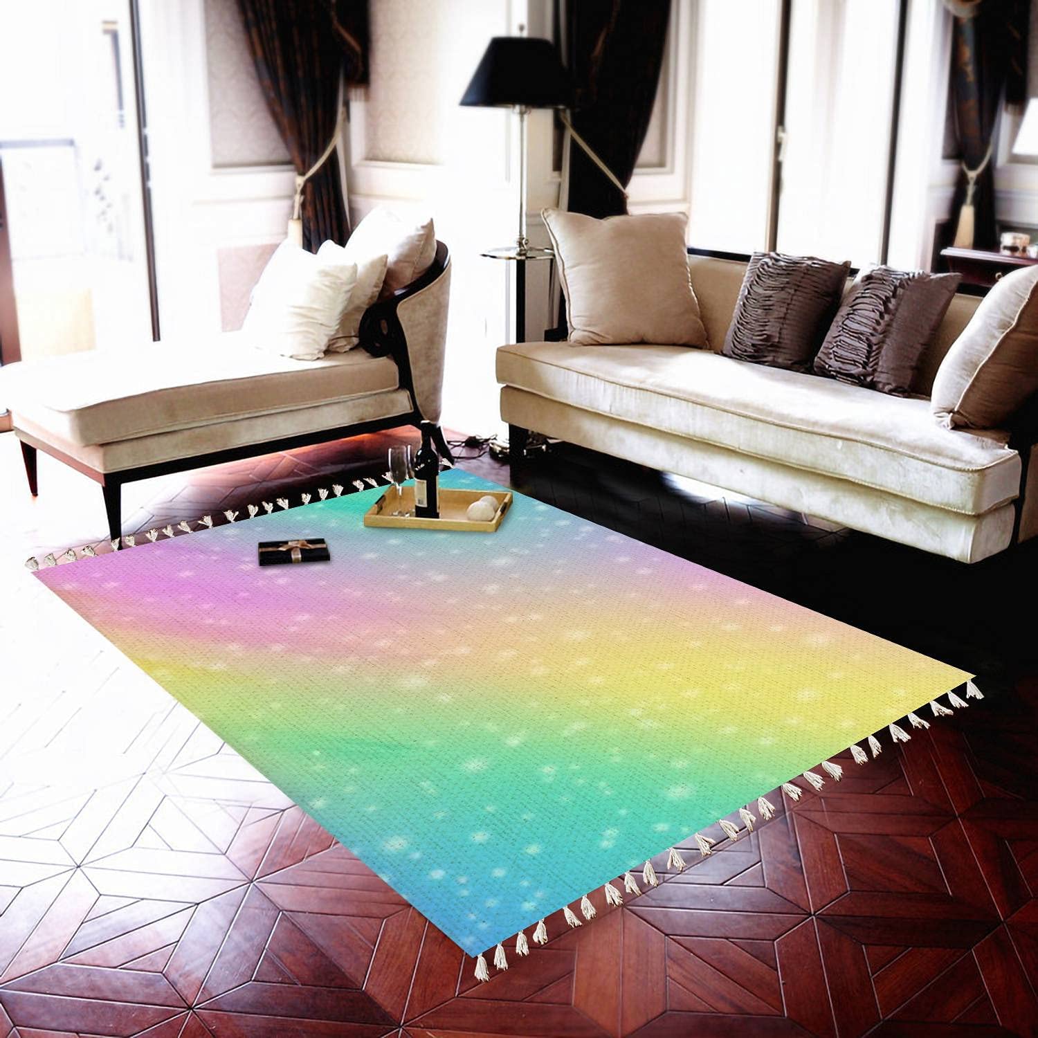 Boho Rainbow Rug for Nursery Room Pastel Color Area Rug 4x6 Minimalist ...
