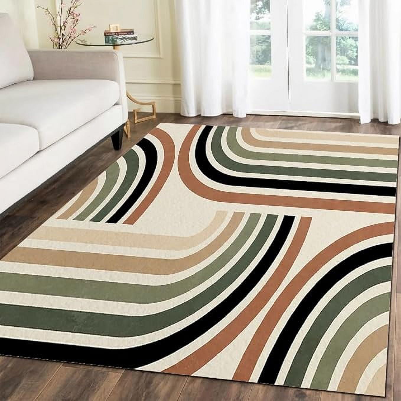 Boho Rainbow Runway Area Rug, Mid Century Modern Stripe Rug, Washable ...