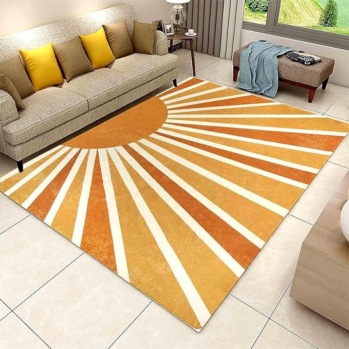 Boho Rainbow Sun Area Rug, Orange Stripe Indoor Ultra Soft Rugs For ...
