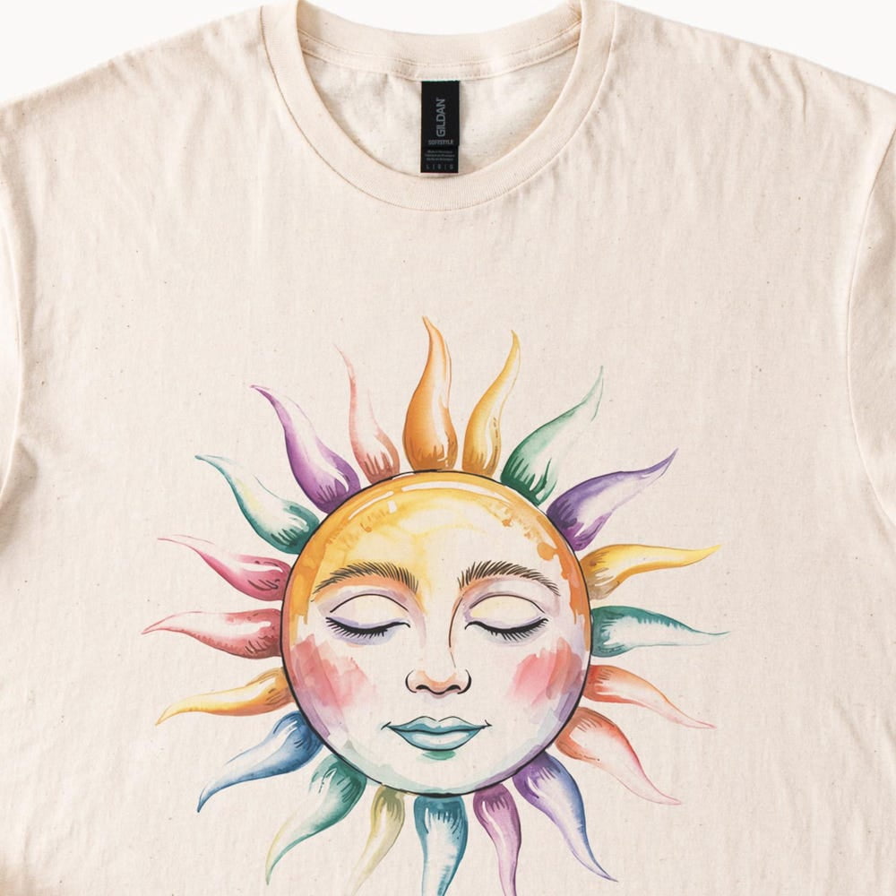 Boho Rainbow Sun Face Graphic T Shirt With Closed Eyes Spiritual ...