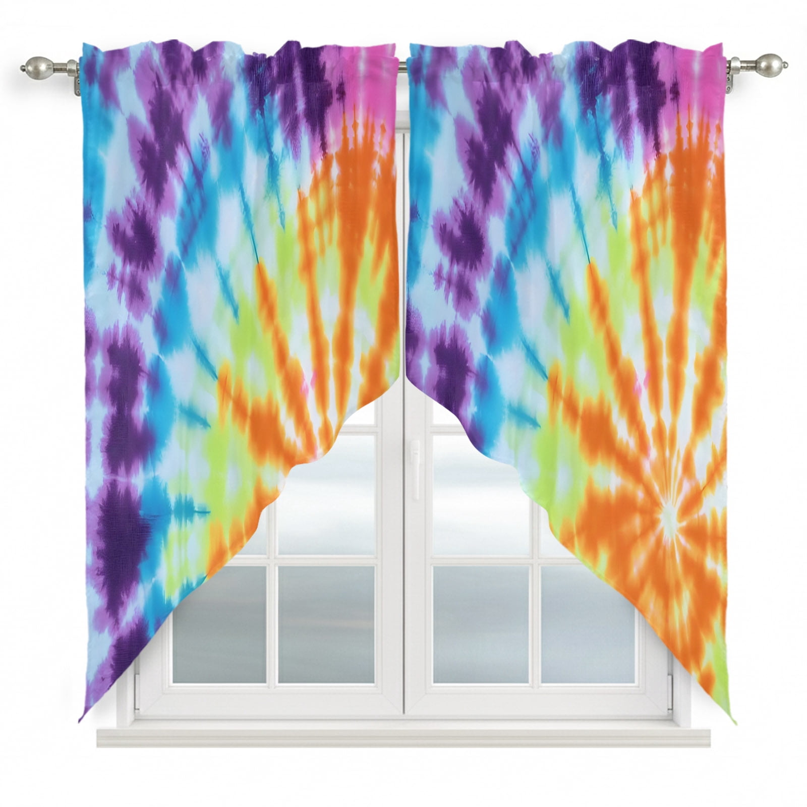Boho Rainbow Swag Valances for Windows 45 inches Long, Abstract ...