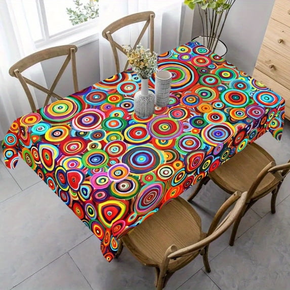 Boho Rainbow Tablecloth Colorful Abstract Geometric Art Table Cover ...