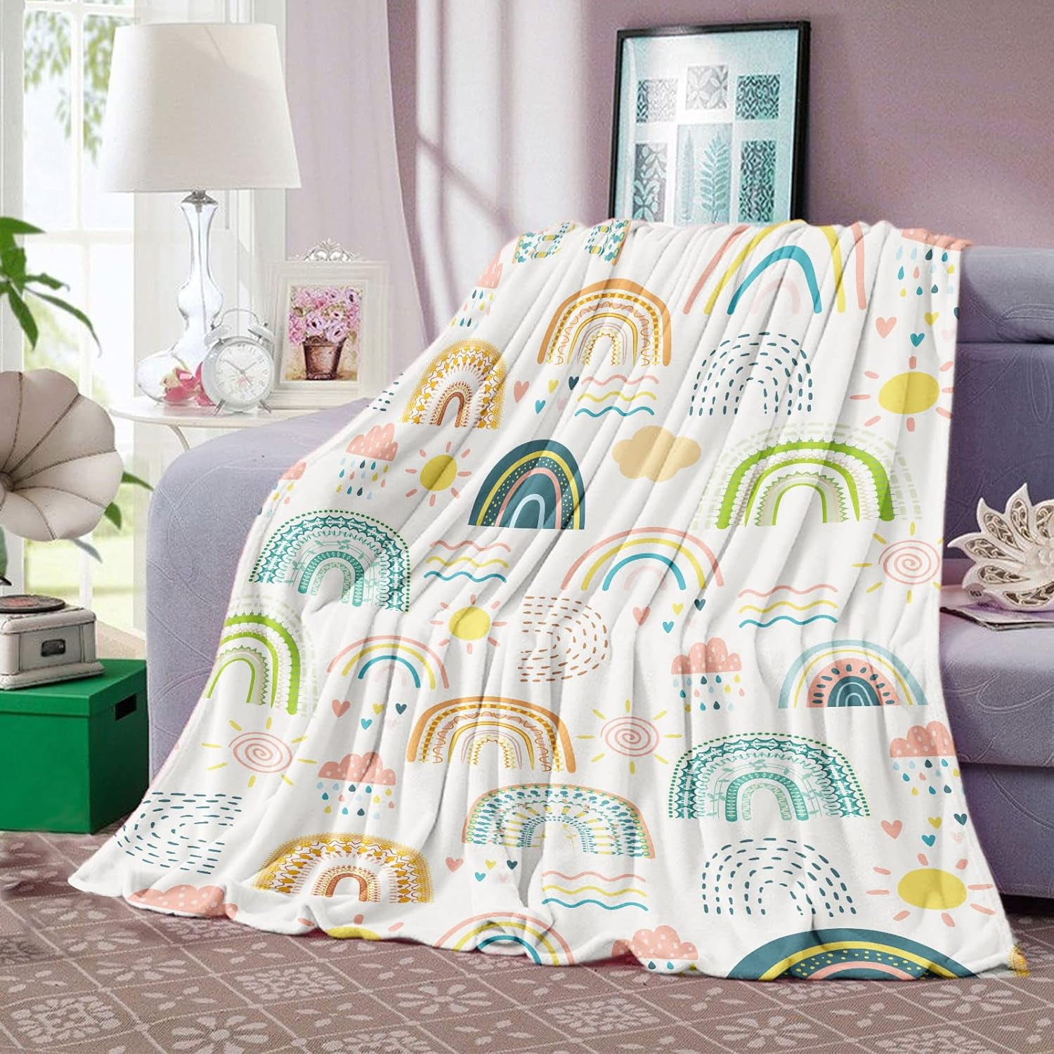 Boho Rainbow Throw Blanket for Girls, Rainbow Blanket Throw Baby Girl ...