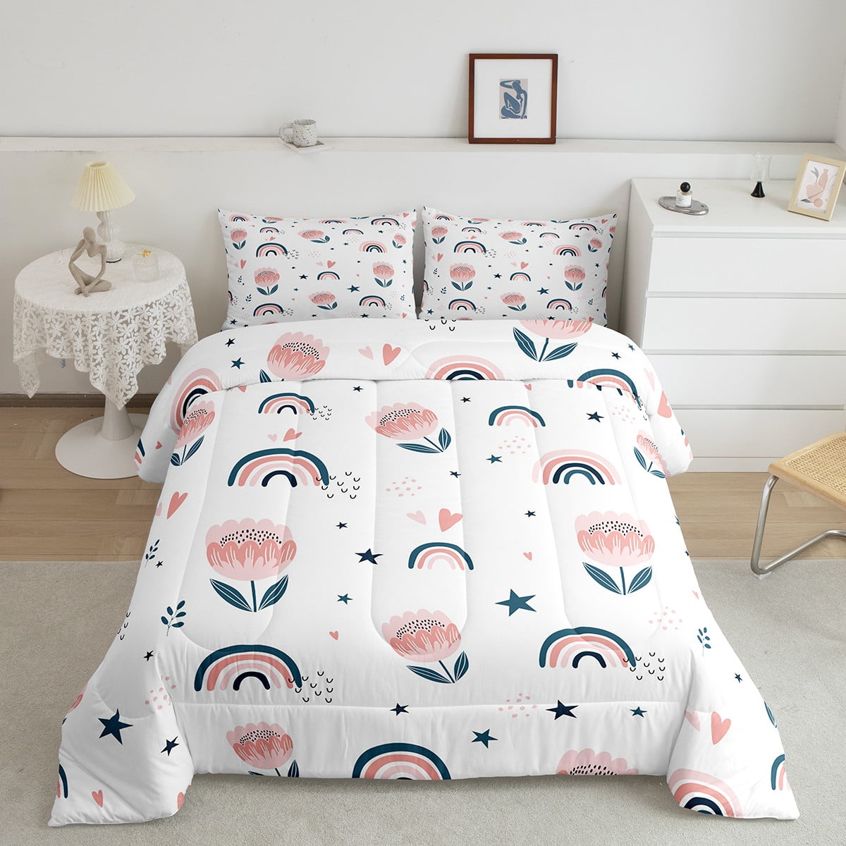 Boho Rainbow Toddler Bedding Set Colorful Stripes Love Bedding ...