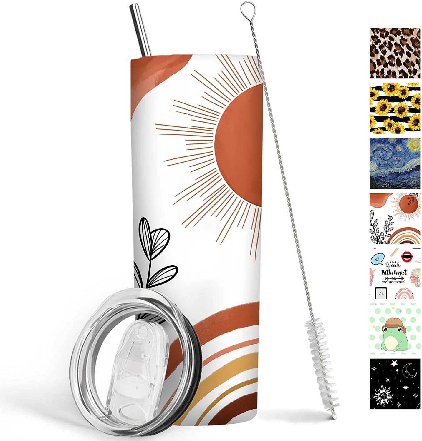 Boho Rainbow Tumbler 20 oz Travel Coffee Mug Rainbow Print Skinny ...