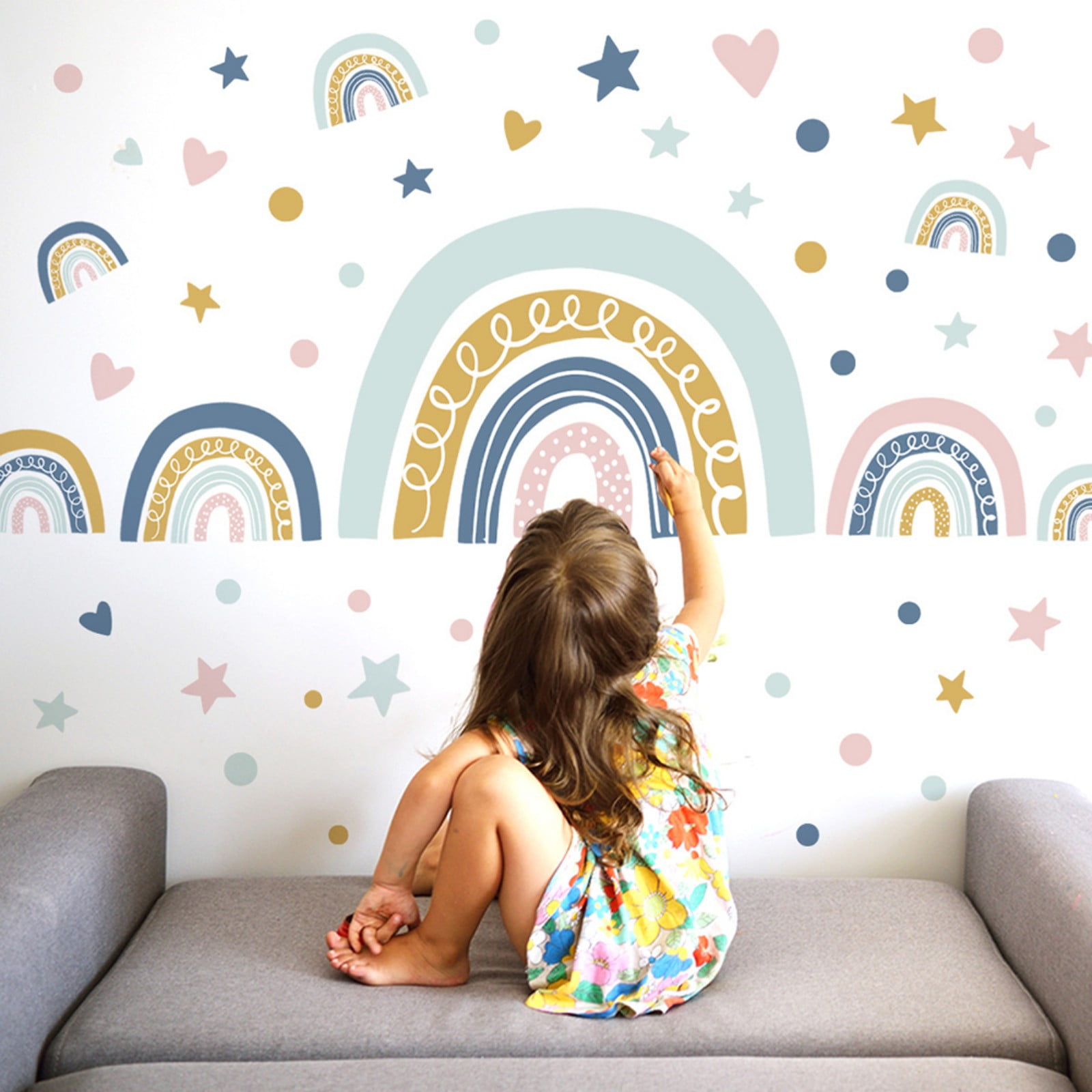 Boho Rainbow Wall Decals Peel and Stick, Self Adhesive Boho Polka Dot ...