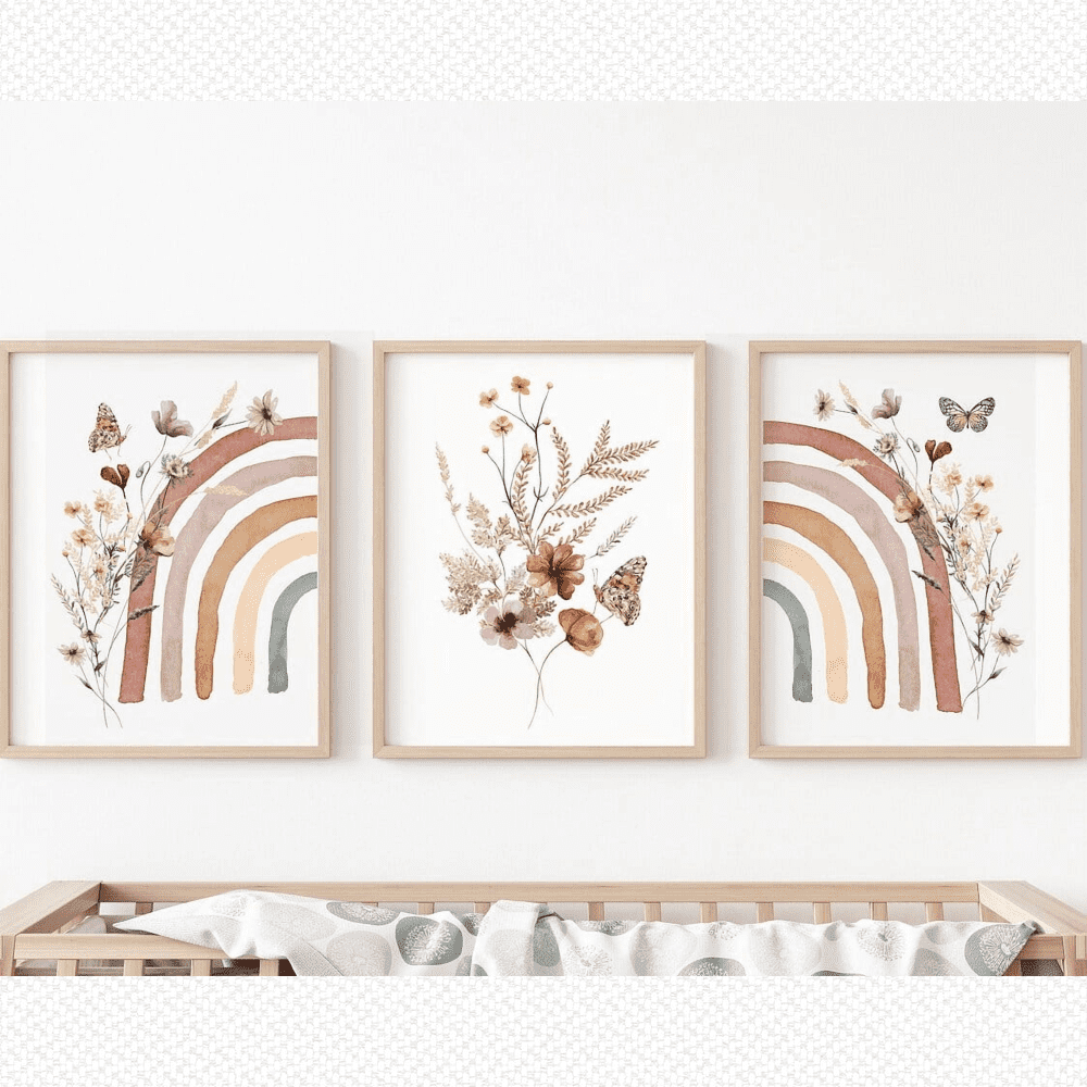 Boho Rainbow Wildflower Nursery Baby Girl Poster Prints , Stretched ...