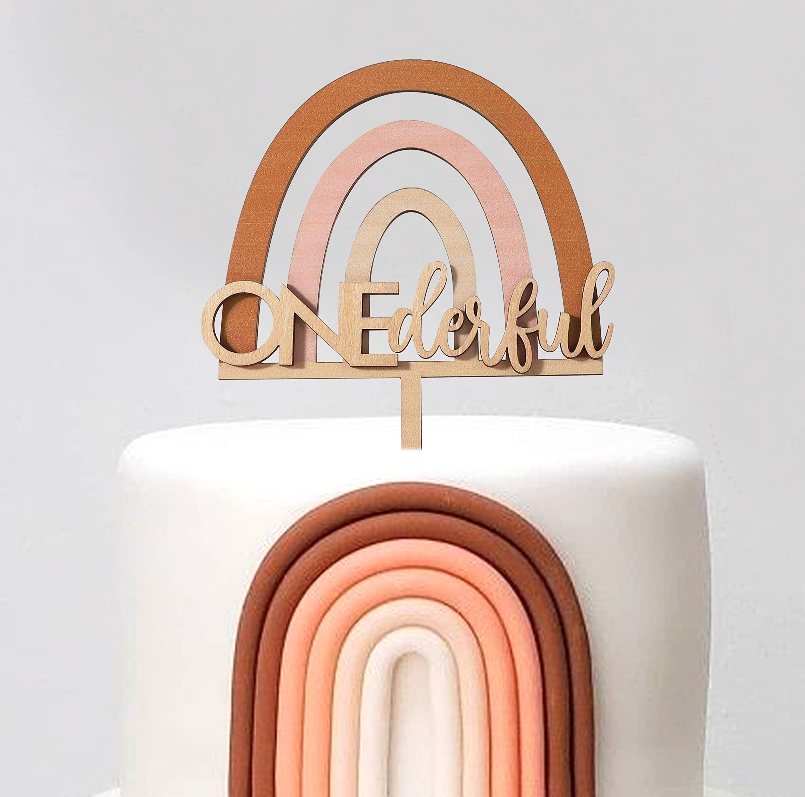 Boho Rainbow Wood Onederful Cake Topper - KMC2Boy Girl 1st Birthday ...