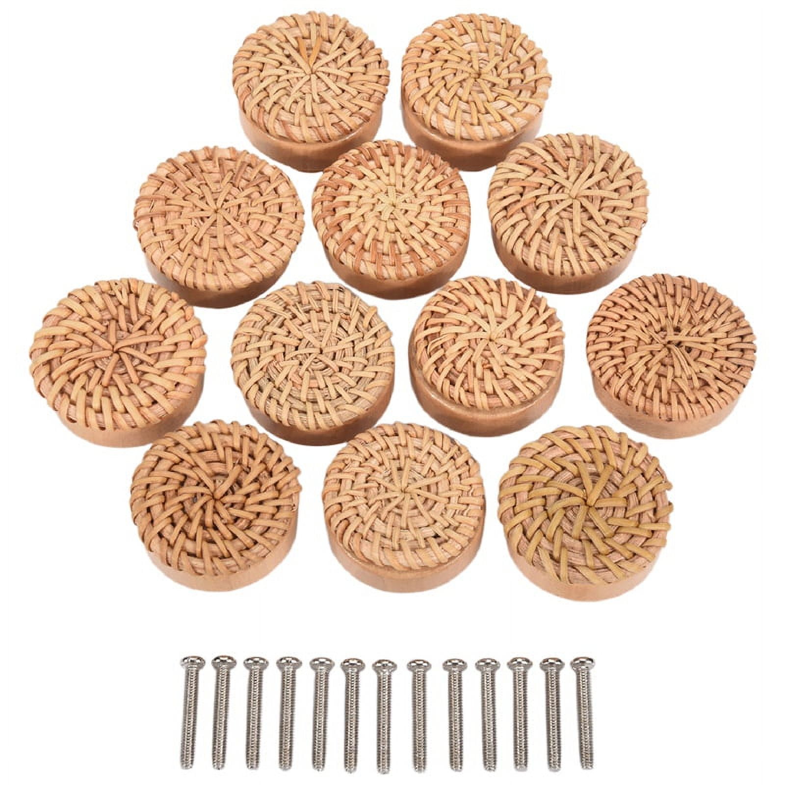 Boho Rattan Dresser Knobs Round Wooden Drawer Knobs Handmade Wicker ...