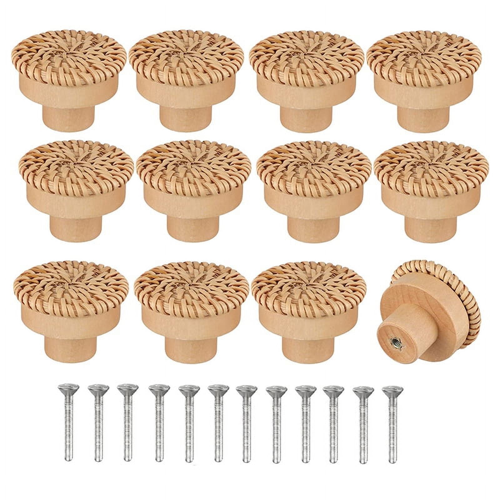 Boho Rattan Dresser Knobs Round Wooden Drawer Knobs Handmade Wicker ...