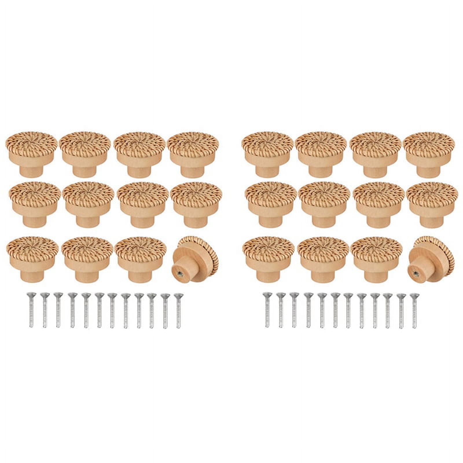 Boho Rattan Dresser Knobs Round Wooden Drawer Knobs Handmade Wicker ...