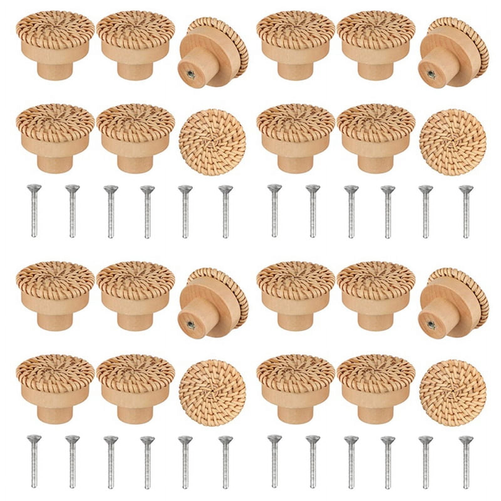 Boho Rattan Dresser Knobs Round Wooden Drawer Knobs Handmade Wicker ...