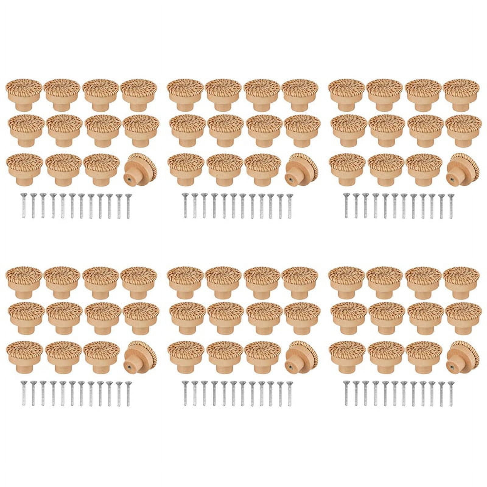 Boho Rattan Dresser Knobs Round Wooden Drawer Knobs Handmade Wicker ...