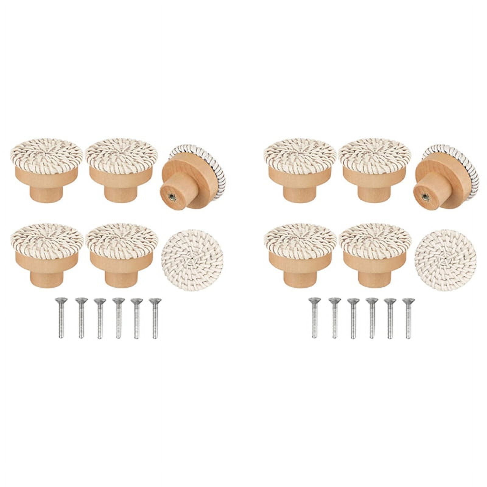 Boho Rattan Dresser Knobs Round Wooden Drawer Knobs Handmade Wicker ...