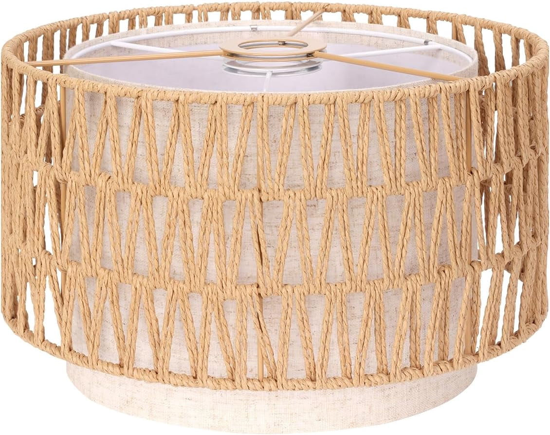 Boho Rattan Lamp Shade, 12.6" Top x 12.6" Bottom x 7.68" High, Natural ...