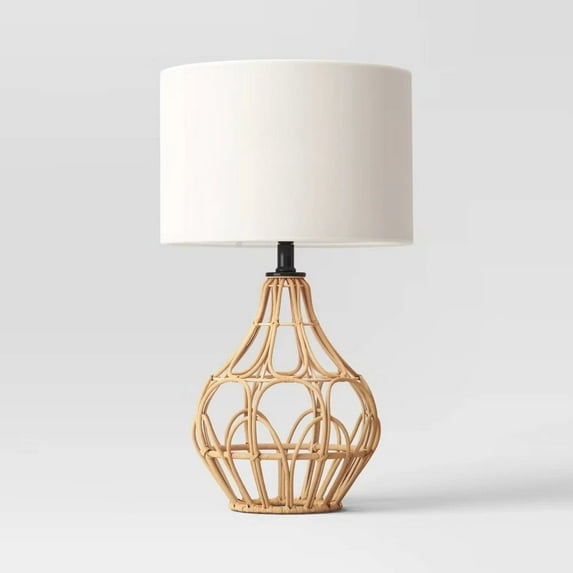 Boho Rattan Table Lamp Brown - Threshold: Cream Shade, No Assembly ...