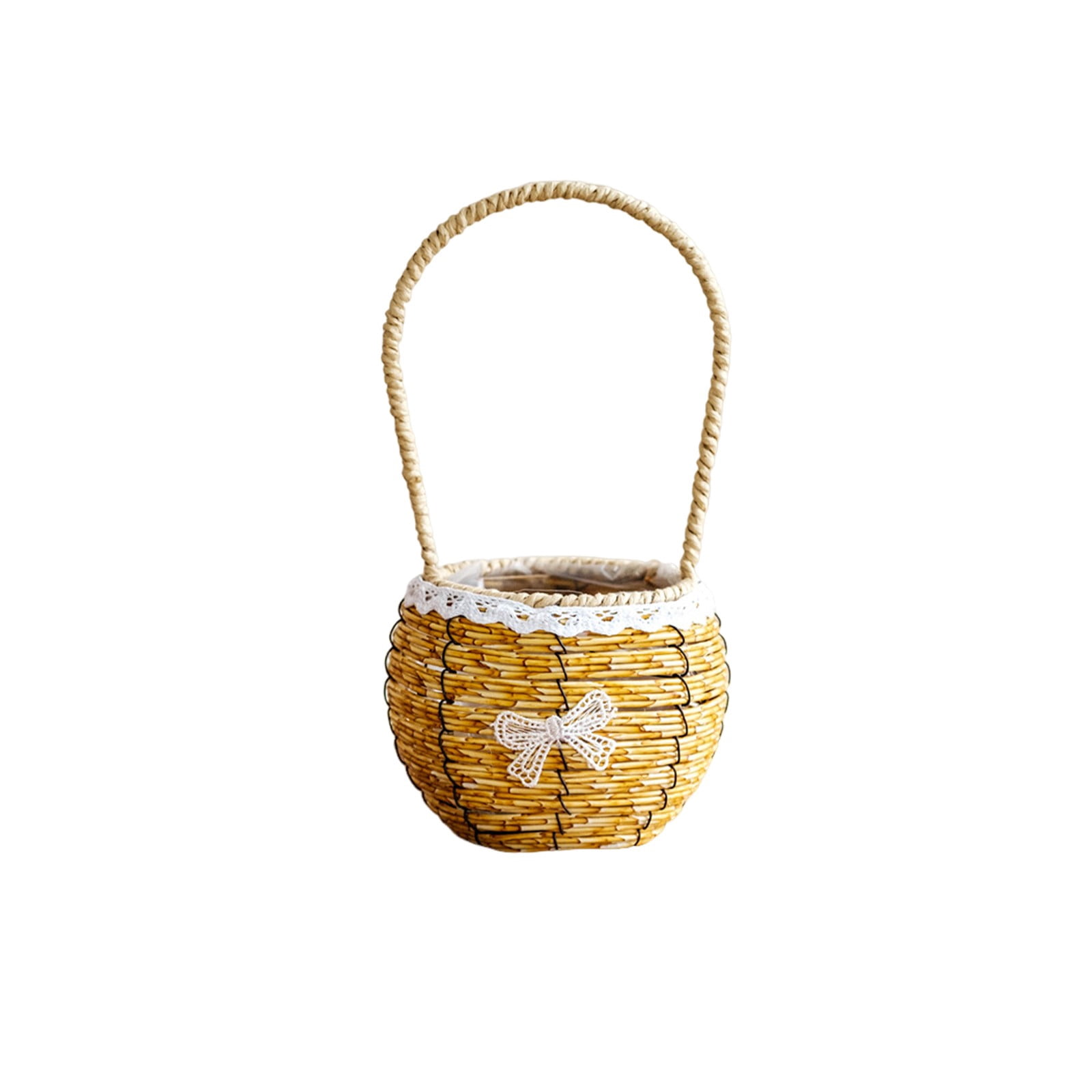 Boho Rattan Woven Hanging Basket with Handle for Indoor Outdoor Plants ...