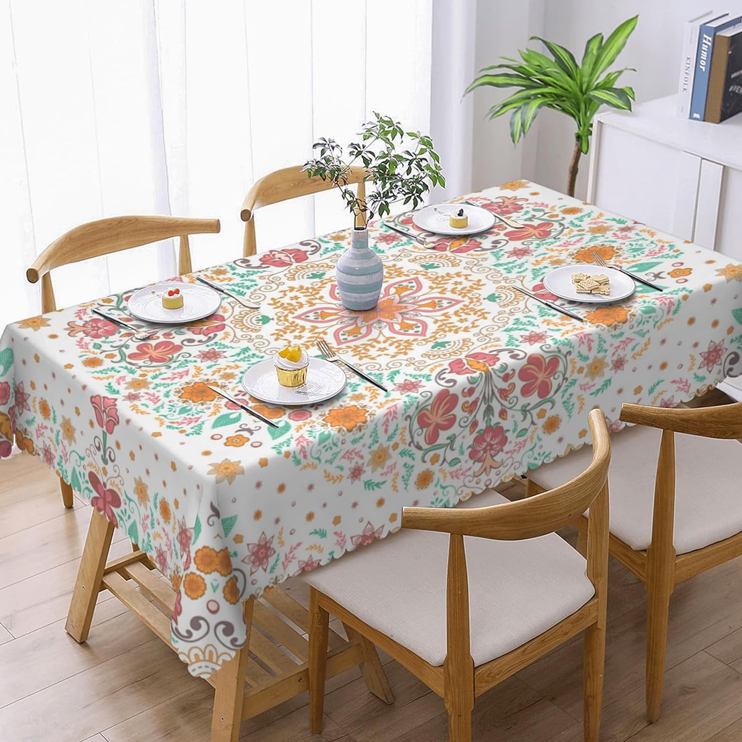 Boho Rectangle Tablecloth Bohemian Floral Table Cloth Washable Holiday ...