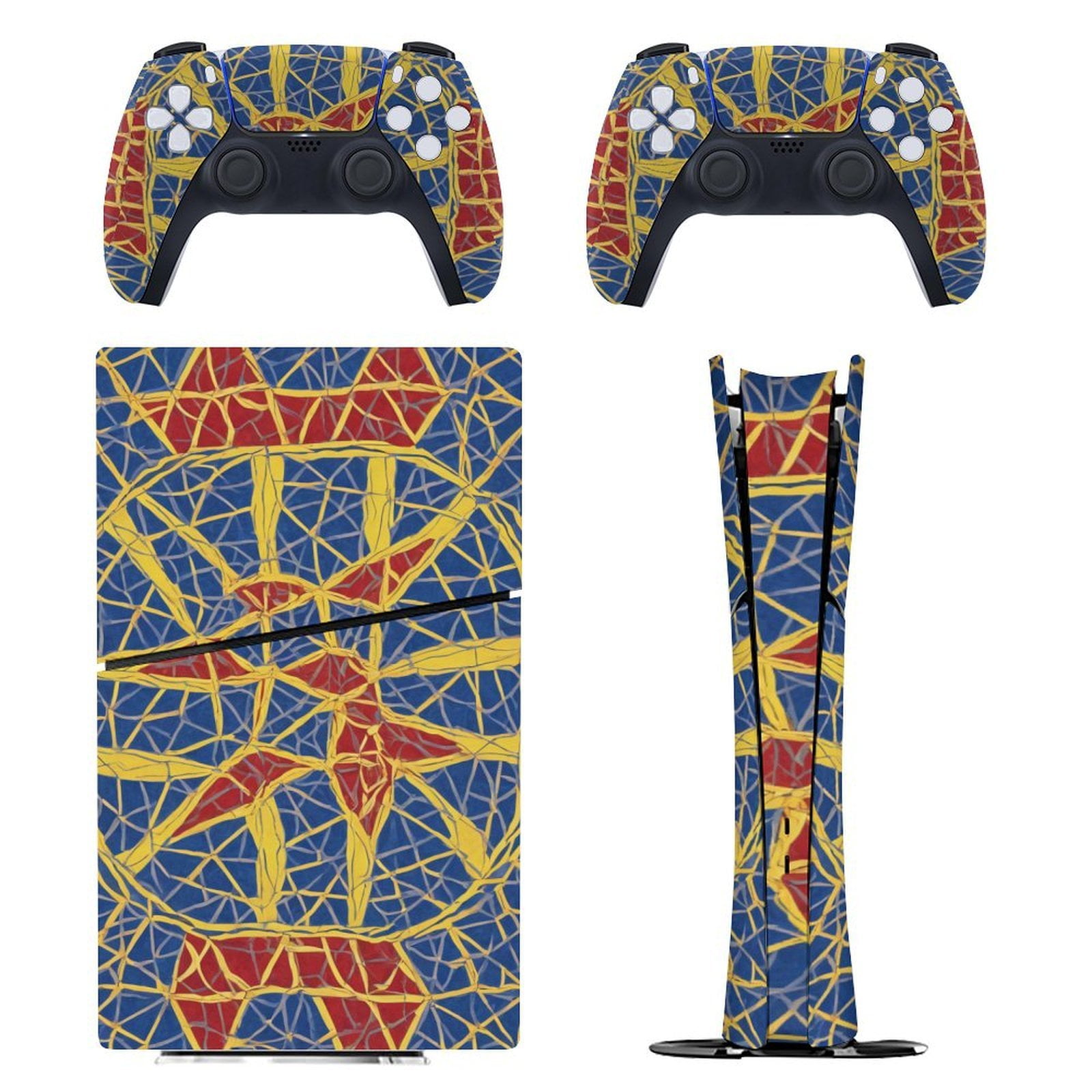 Boho Red And Yellow Triangles Console Skin Bundle for PS5 Pro Slim Disc ...