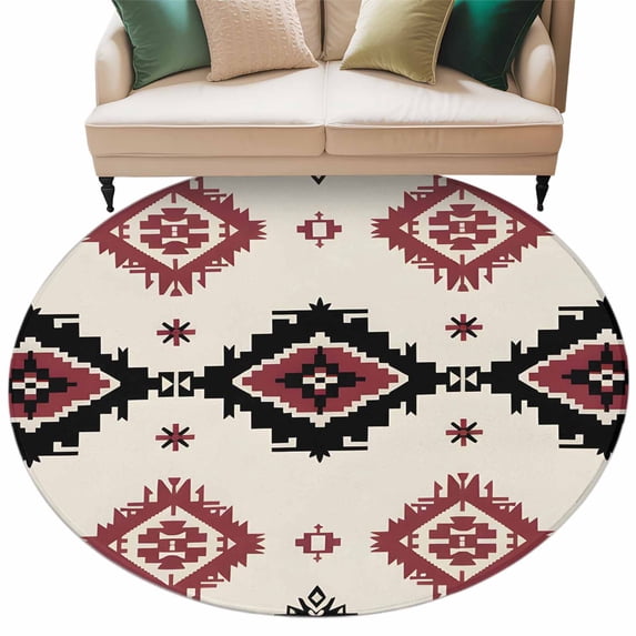 Boho Red Black Round Rug 5ft Washable Circle Kitchen Rugs Non Slip ...