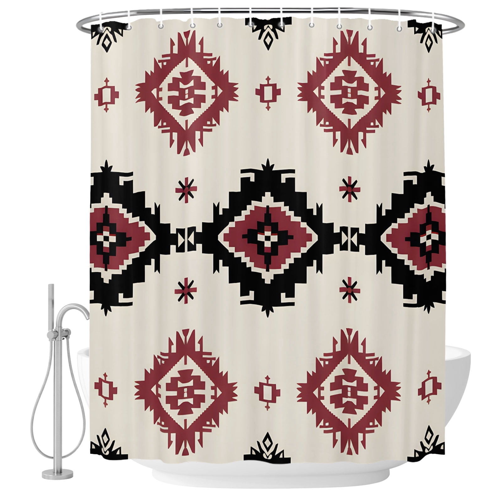 Boho Red Black Shower Curtains for Bathroom, Waterproof Fabric Bath ...