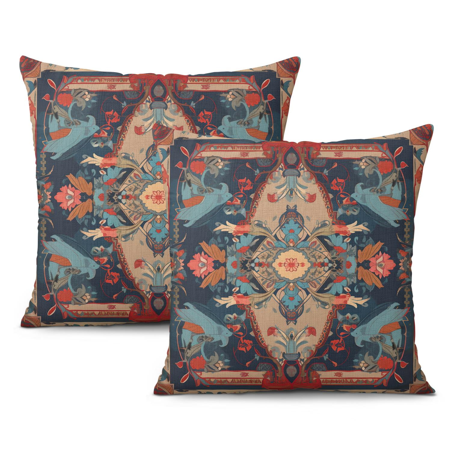 Boho Red and Blue Pattern Ethnic Design Farmhouse Throw Pillow Covers ...