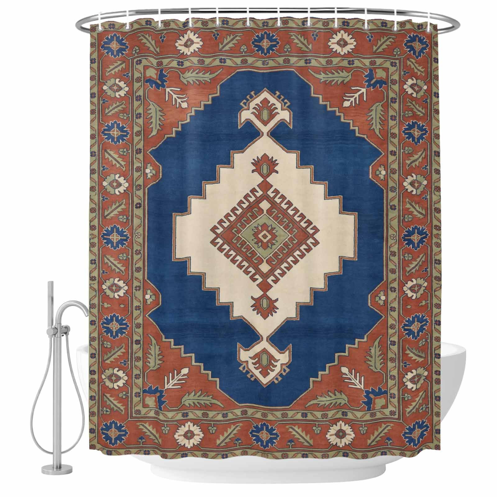Boho Red Blue Shower Curtain Set - Long 72" x 84" Washable Bathtub ...
