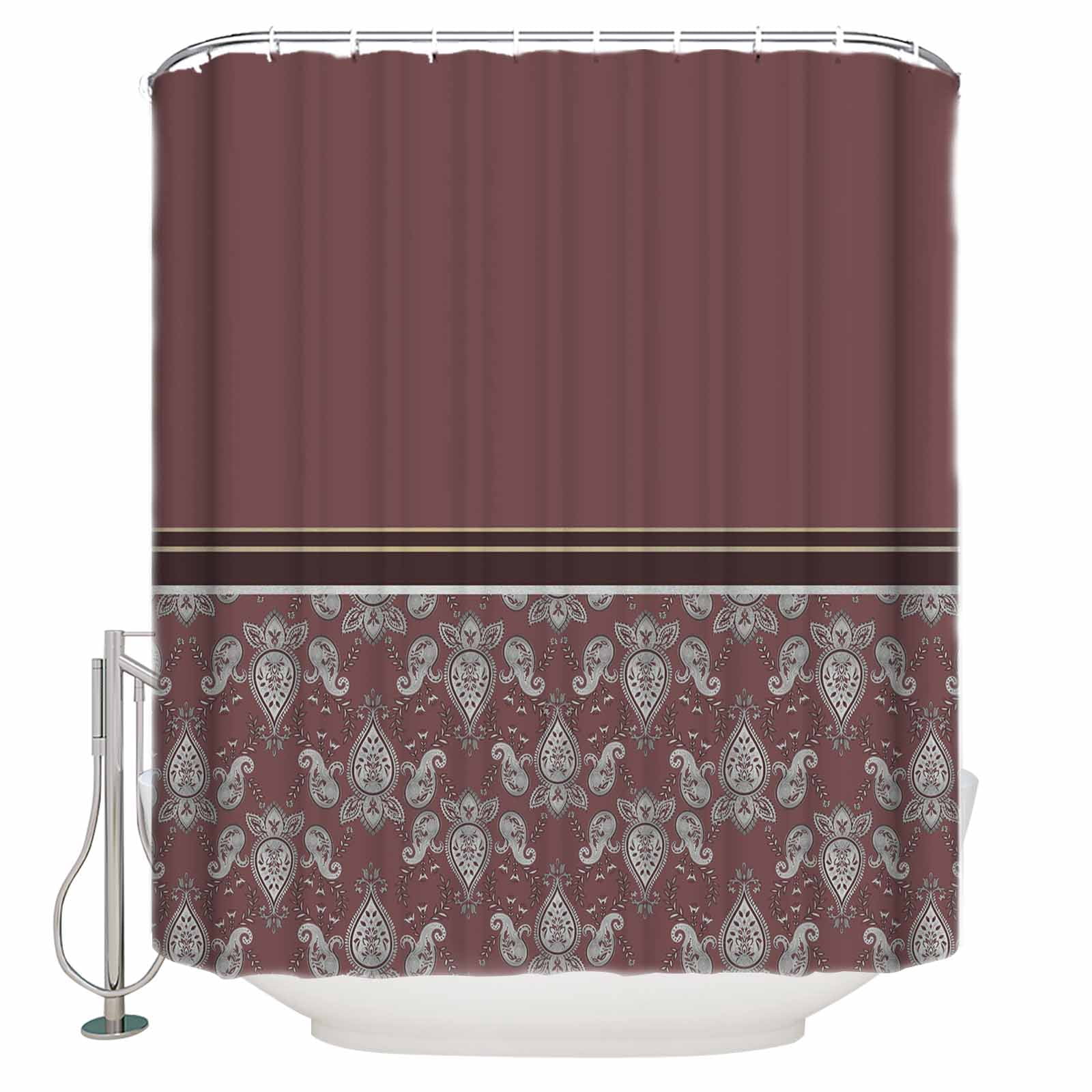Boho Red Brown Flower Bathroom Shower Curtains with 12 Hooks Waterproof ...
