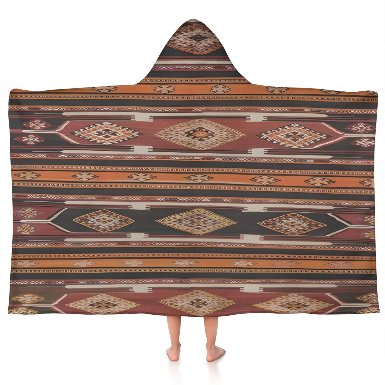 Boho Red Ethnic Pattern with Diamond Motifs Hooded Bath Towel，50"x30 ...