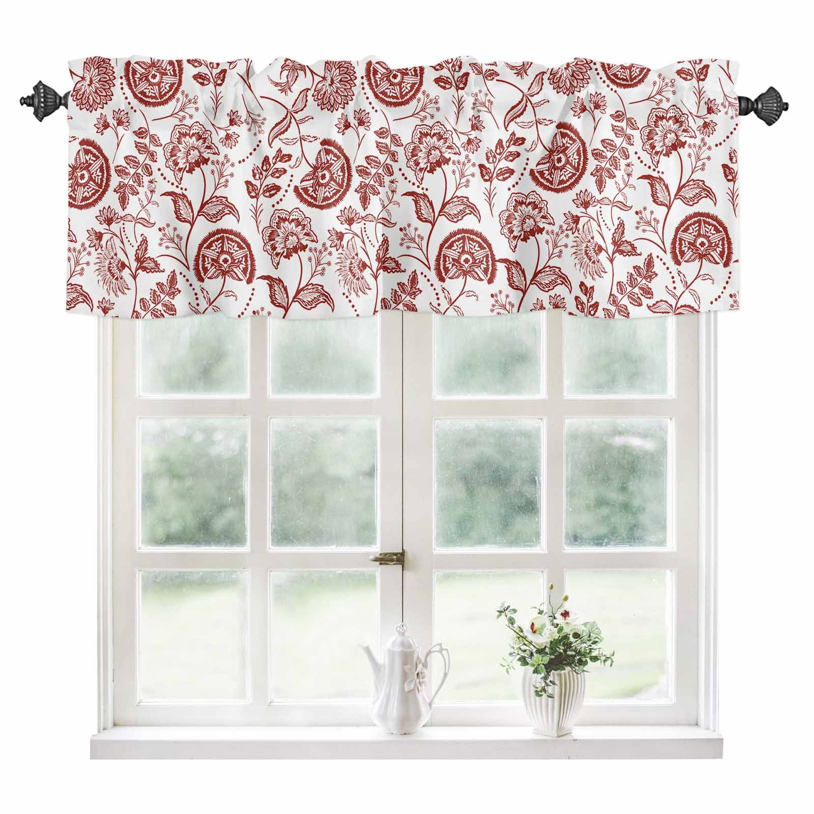 Boho Red Floral Kitchen Valances for Windows 60x18 Inch Kitchen ...