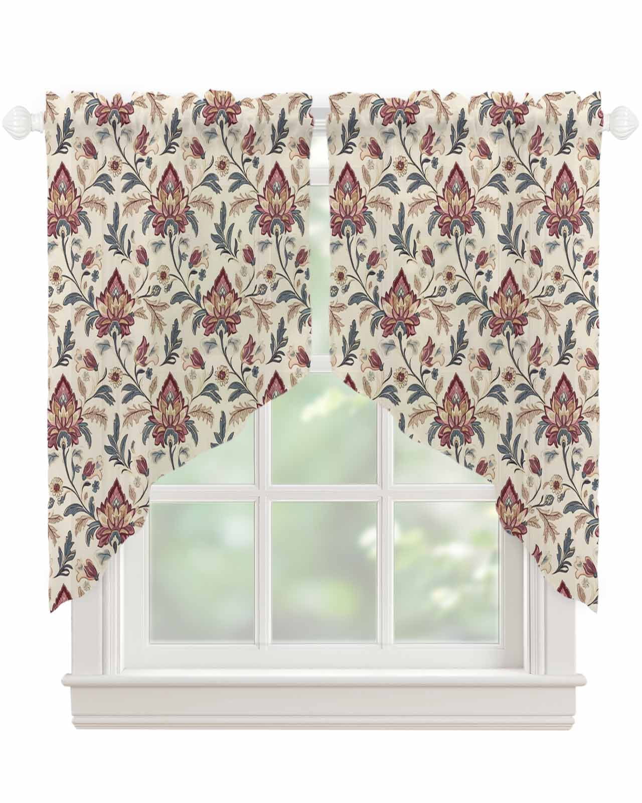 Boho Red Floral Swag Valances for Windows, Farmhouse Rustic Flower Leaf ...